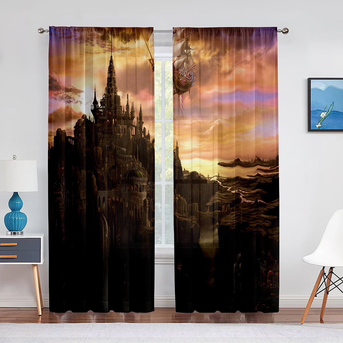 Castle In The Sky Fantasy Scenery Tulle Voile Curtain for Living Room ...
