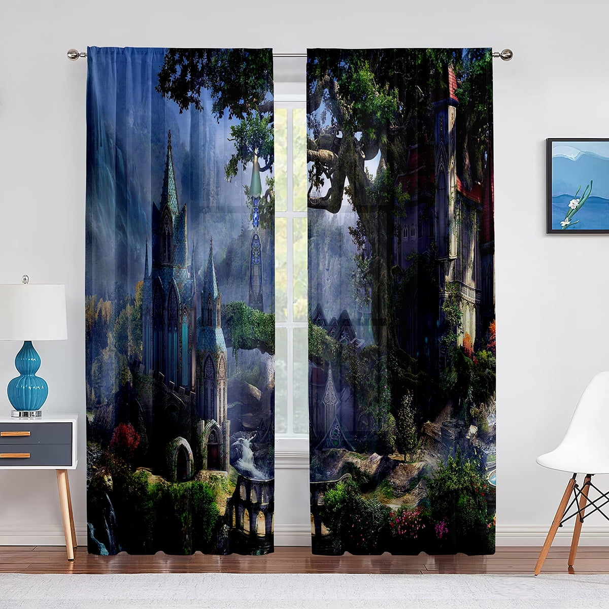 Castle In The Sky Fantasy Scenery Tulle Voile Curtain for Living Room ...