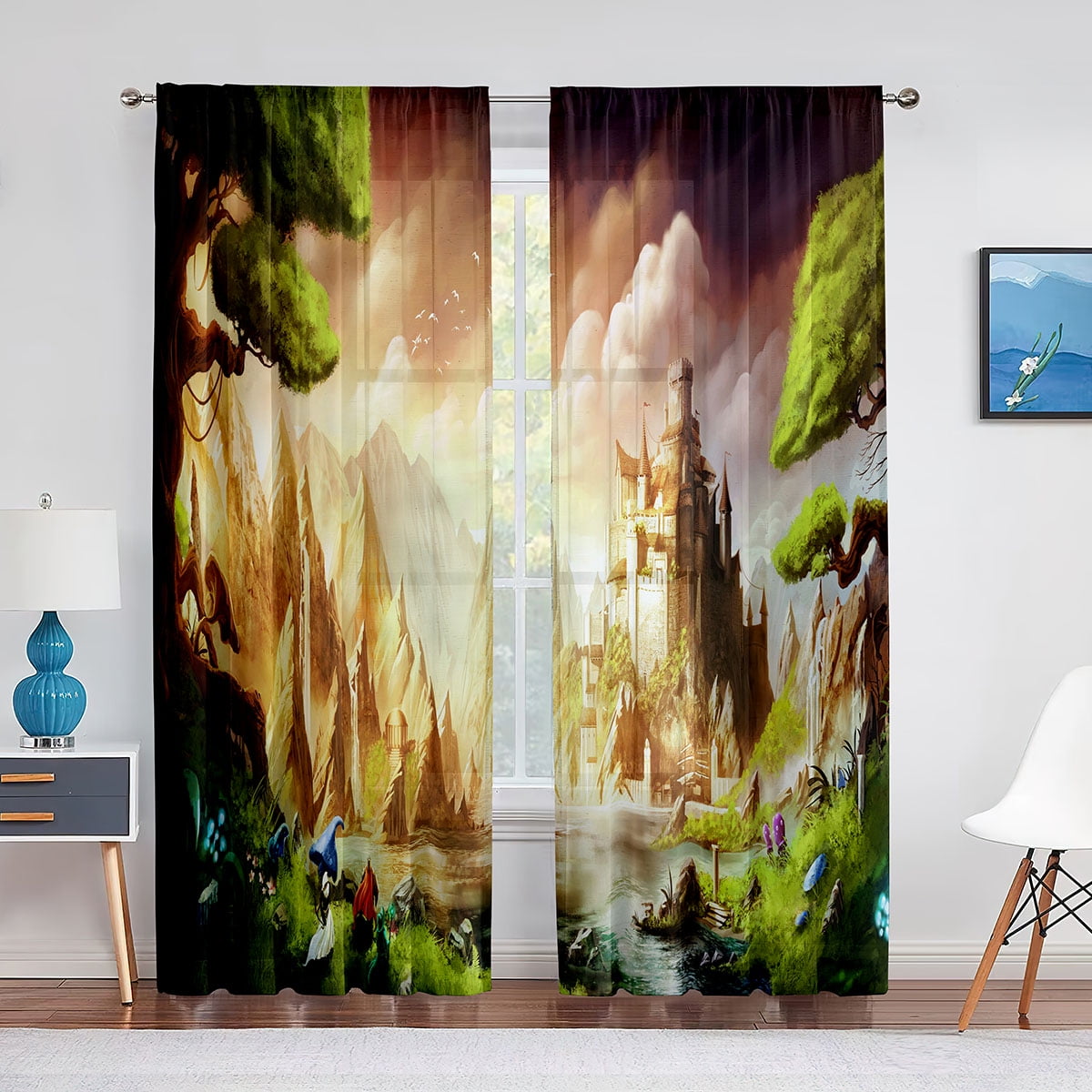 Castle In The Sky Fantasy Scenery Tulle Voile Curtain for Living Room ...