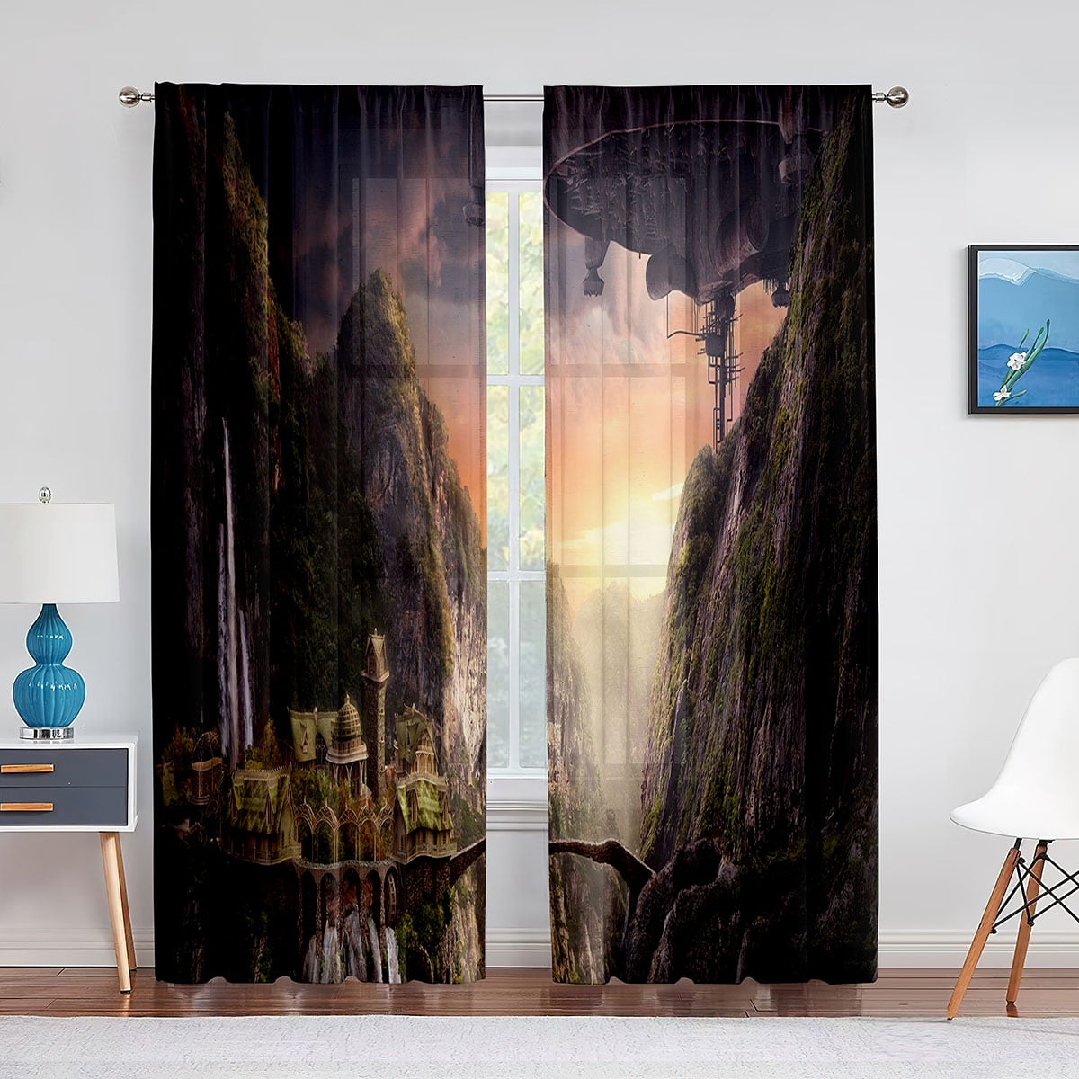 Castle In The Sky Fantasy Scenery Tulle Voile Curtain for Living Room ...