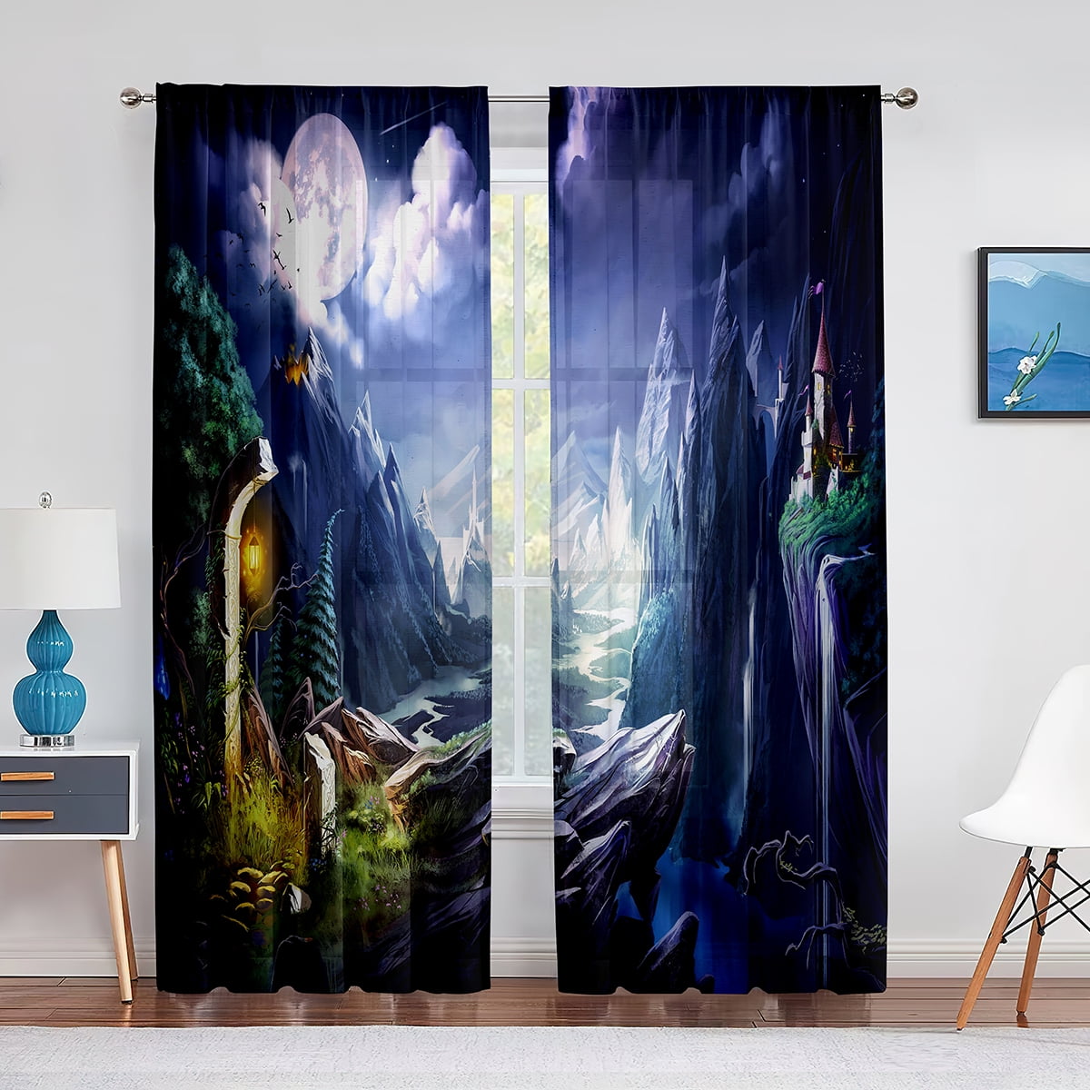 Castle In The Sky Fantasy Scenery Tulle Voile Curtain for Living Room ...
