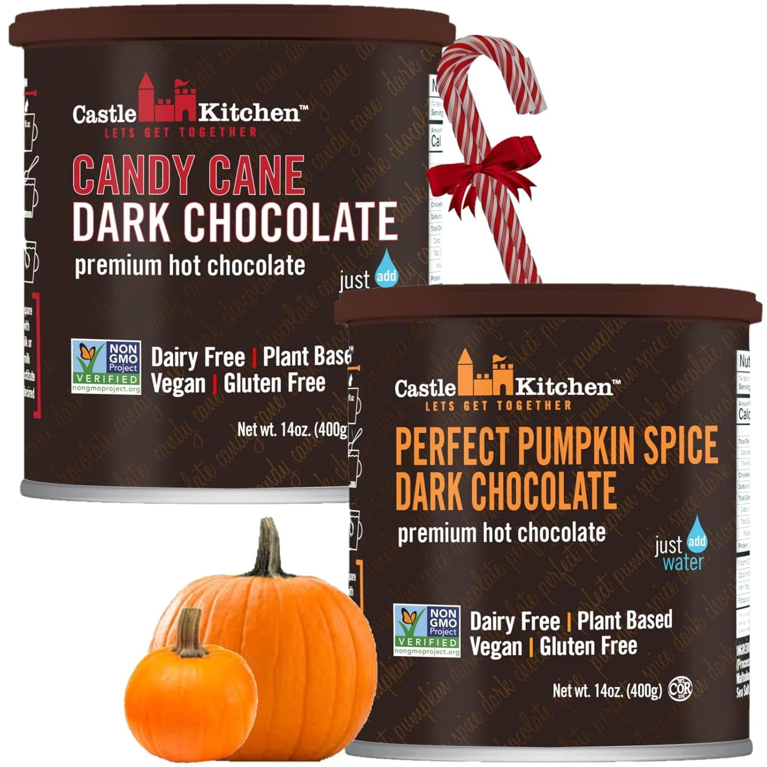 Castle Kitchen Candycane & Pumpkin Hot Chocolate Combo (1 of Each) - Dairy Free, Vegan Hot Cocoa ...