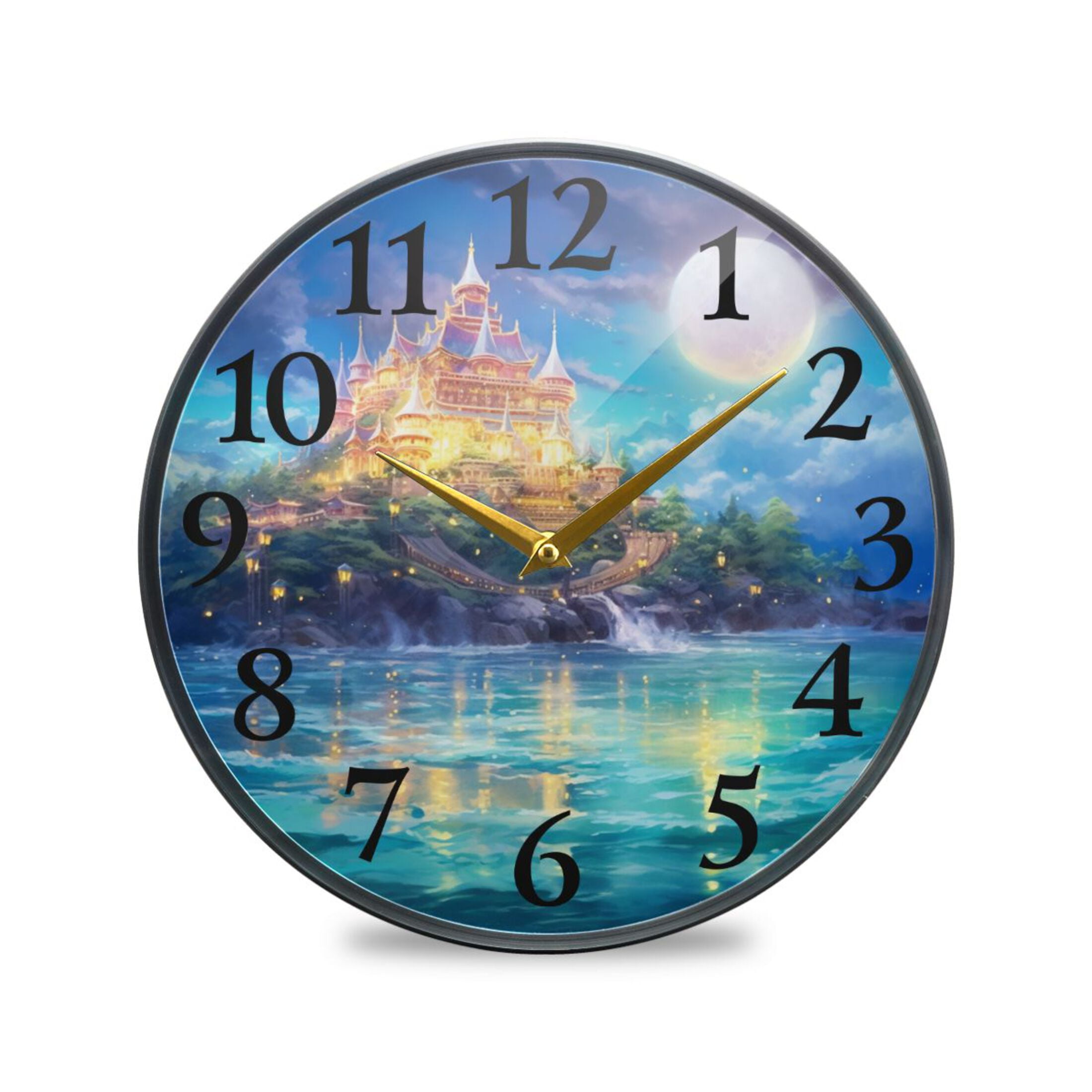 Castle Landscape Wall Clocks Battery Operated 9.5 Inch Round Clock ...