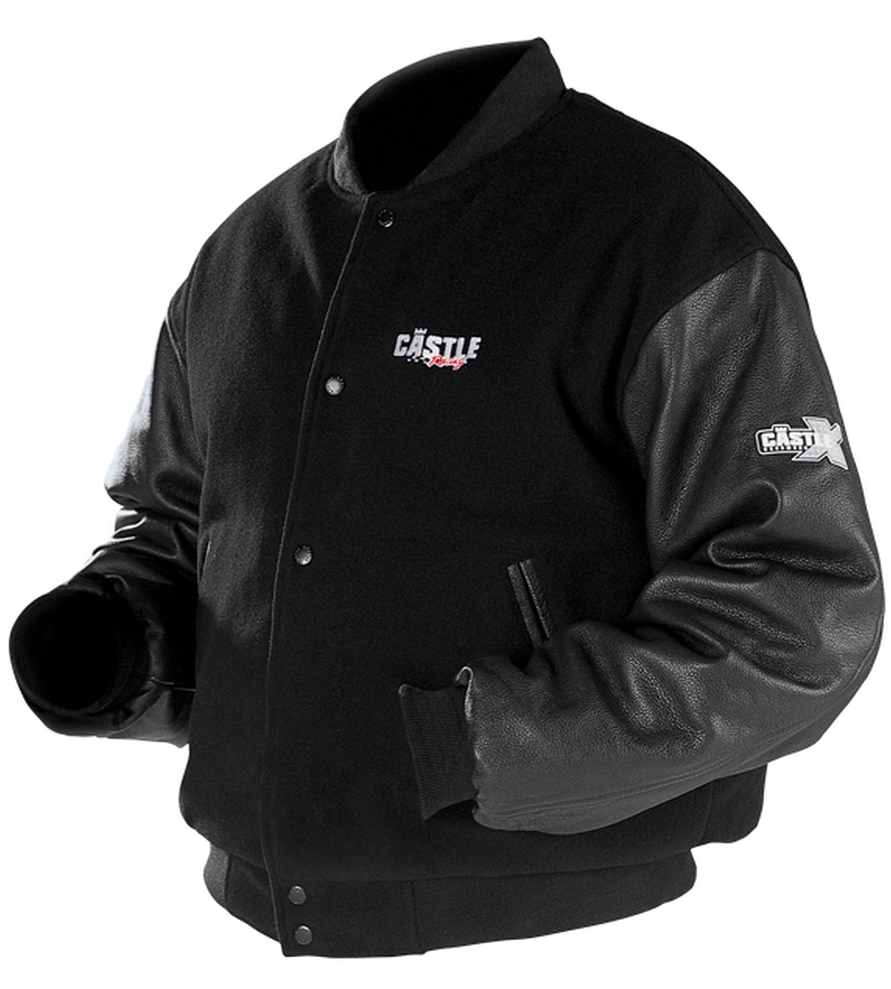 Castle Letterman Mens Leather Motorcycle Jacket Black LG - Walmart.com