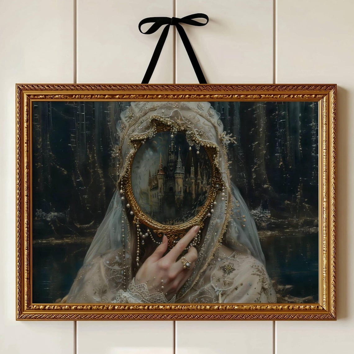 Castle In Mirror Wall Art, Fantasy Surreal Portrait Print, Dark ...