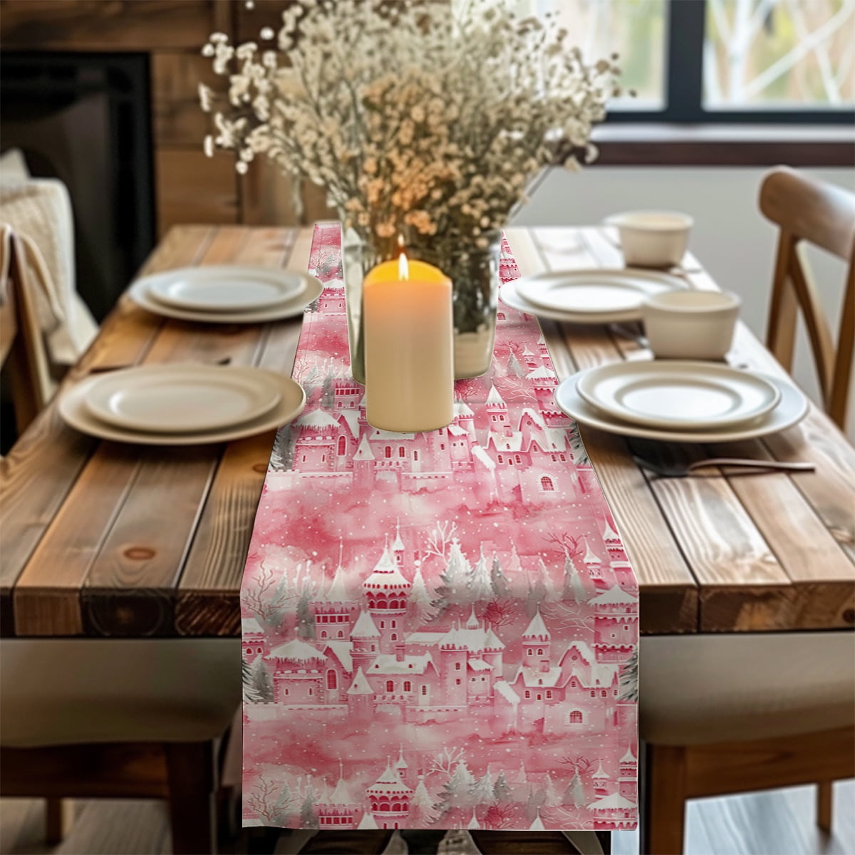 Castle Natural Snow Scene Table Runner Kitchen Dining Table ration for ...
