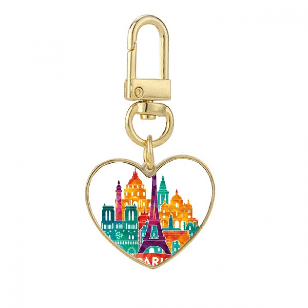 Castle Paris France Eiffel Tower Gold Heart Keychain Metal Keyring ...