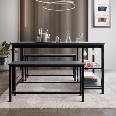 Castle Place Modern 5-Piece Counter Height Metal Dining Set, Black ...
