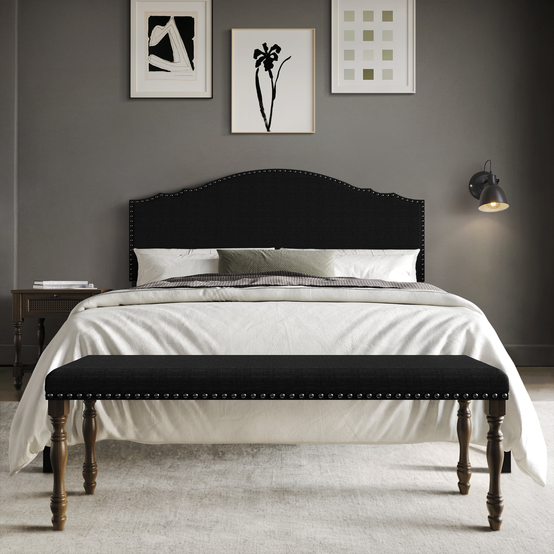 Castle Place 3-Piece Traditional Queen Size Bed with Bench and ...