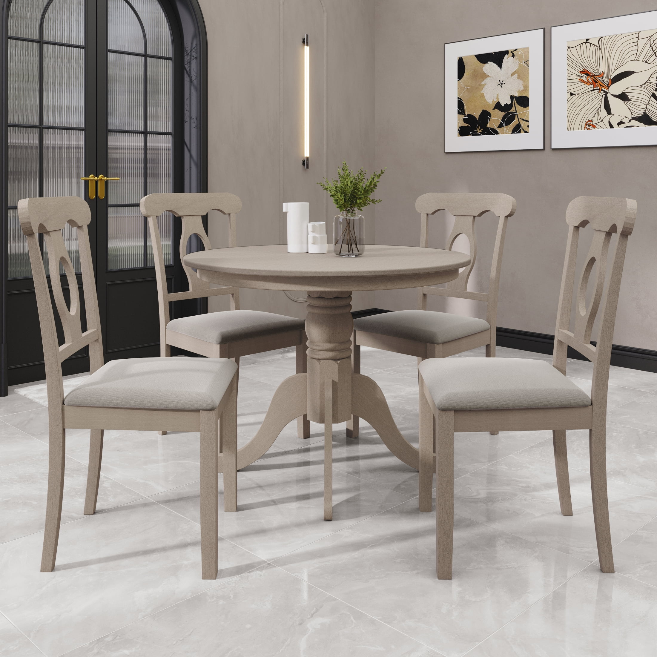 CASTLE PLACE 5-Piece Elegant Wooden Indoor Dining Set, Antique Gray ...