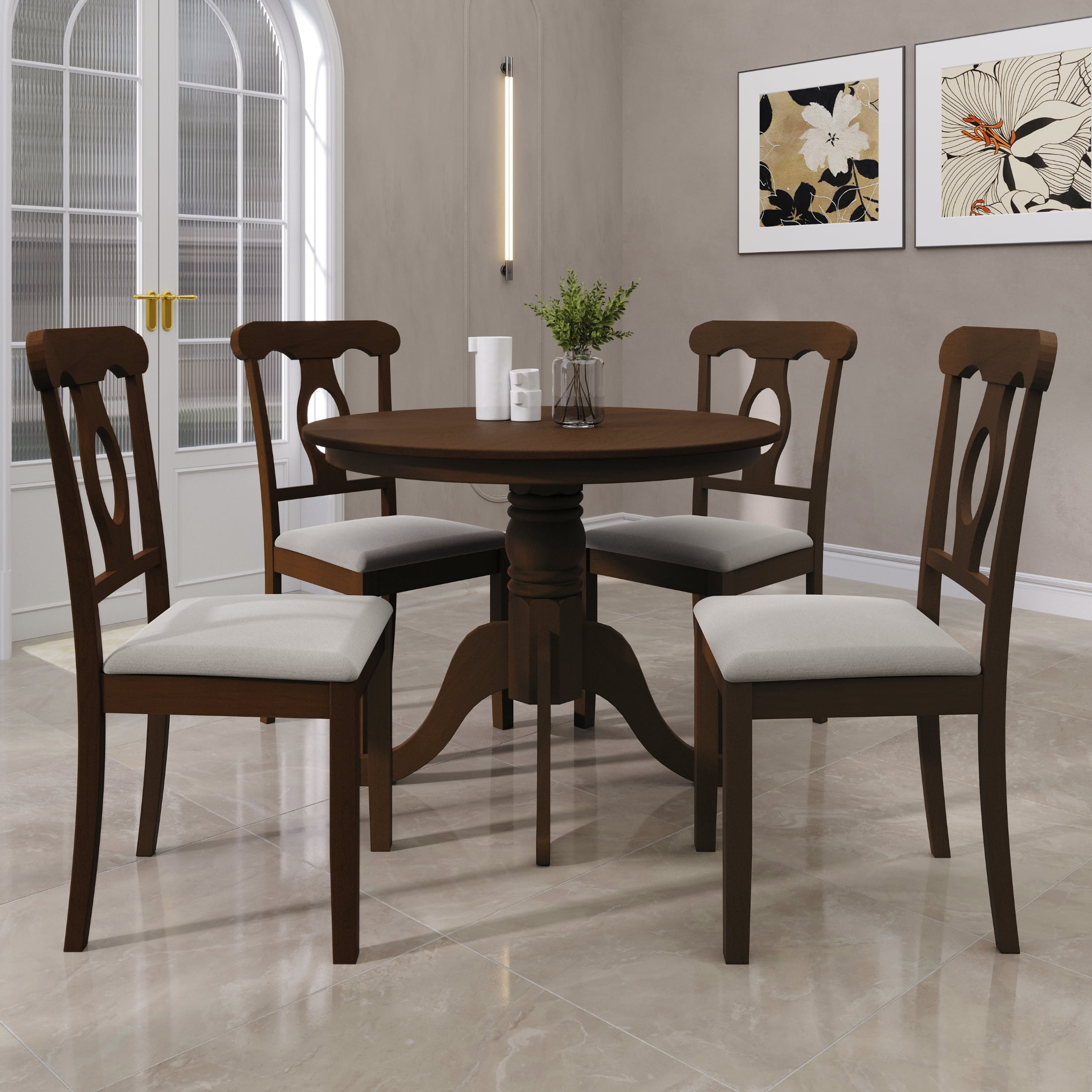 Castle Place 5-Piece Elegant Wooden Indoor Dining Table and Chairs Set ...