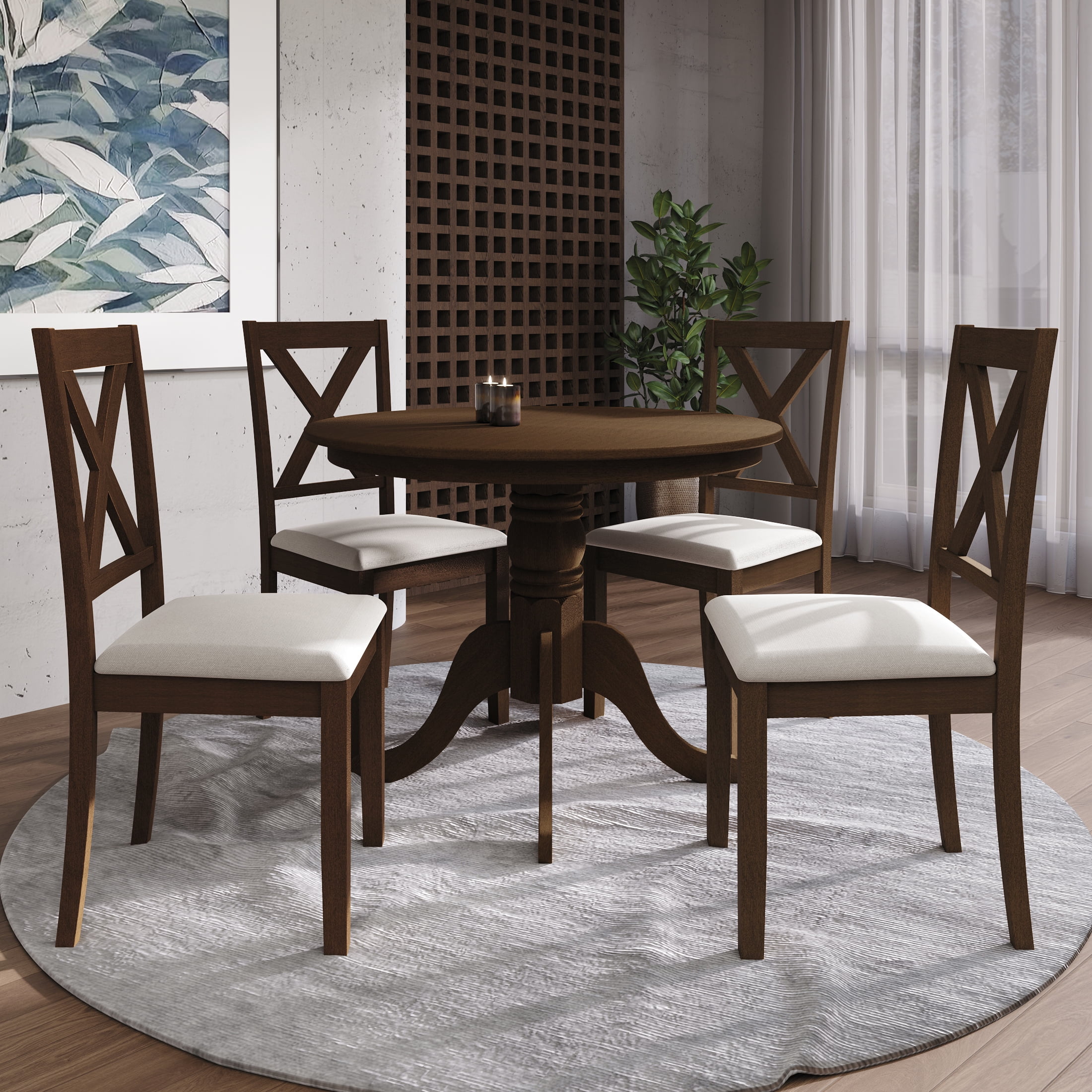 Castle Place 5-Piece Wooden Dining Set - Table & X-Back Chairs ...