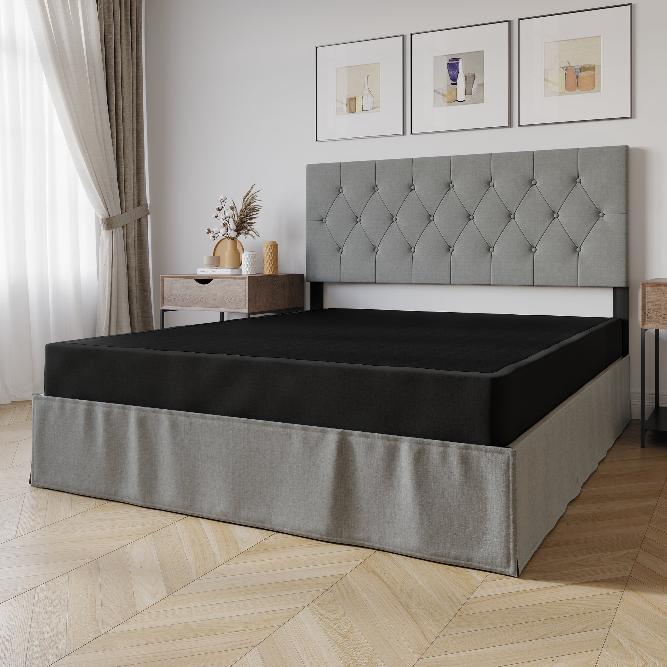 Castle Place 5" Queen Size Wooden Box Spring in Black Linen - Walmart.com