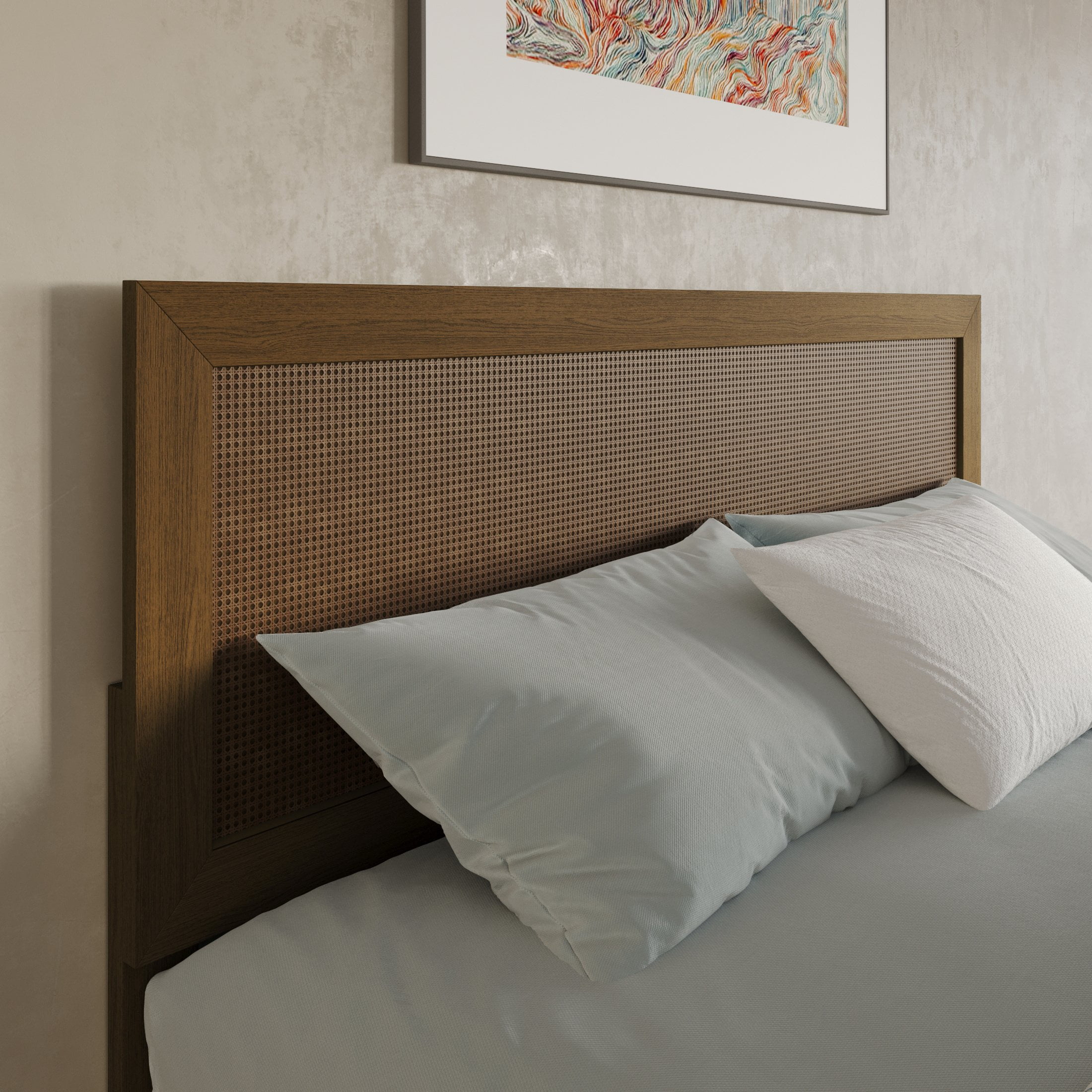 Castle Place Classic Rattan Full/Queen Wooden Headboard, Walnut ...