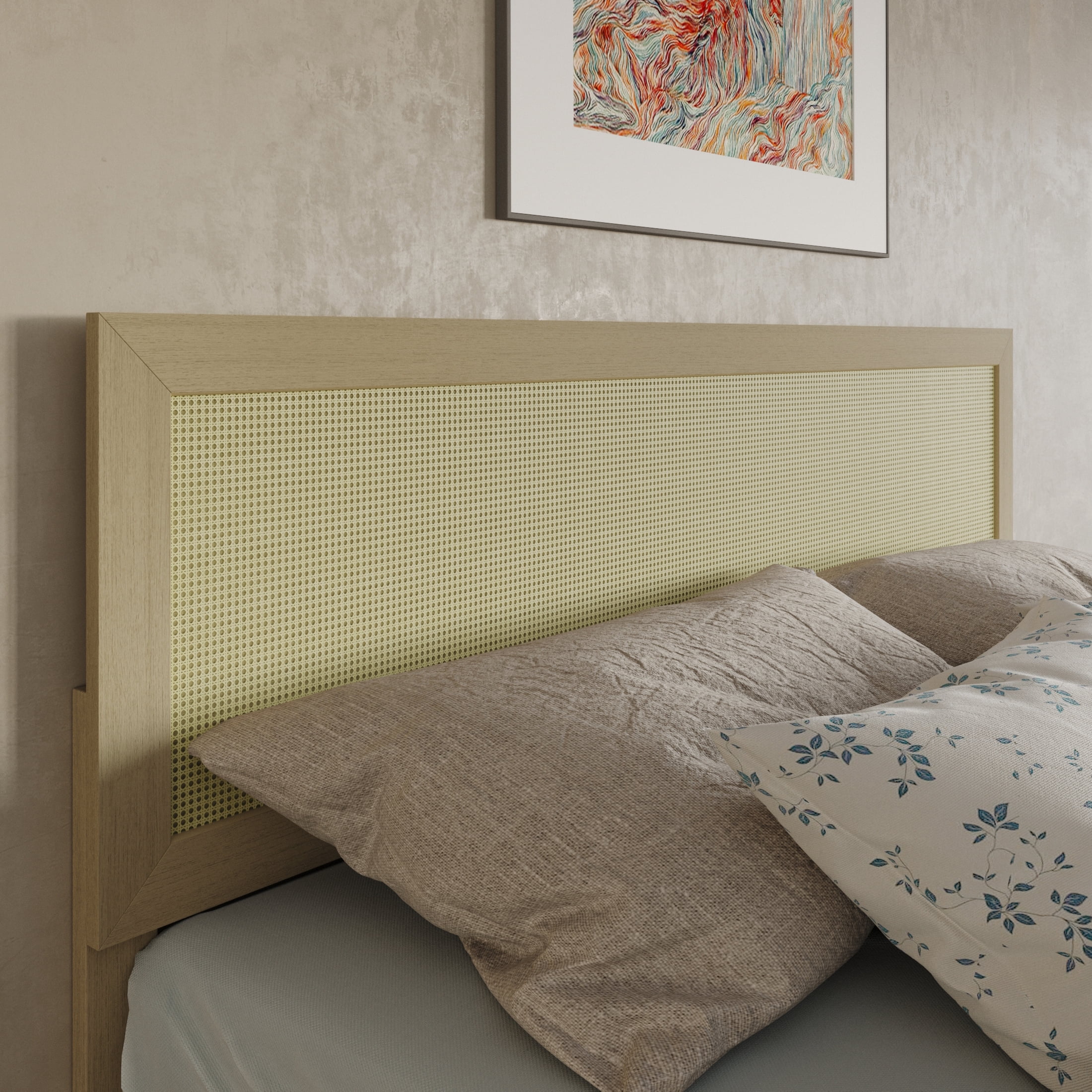 Castle Place Classic Rattan King Wooden Headboard, Antique Oak ...