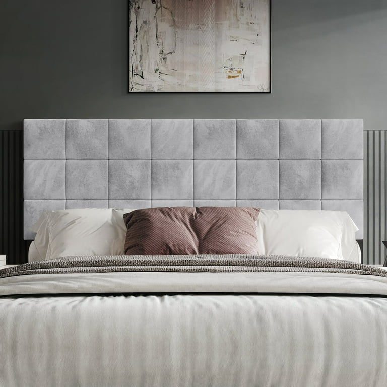 Castle Place Classic Sqaure Tufted Velvet Upholstered King Headboard Silver Grey