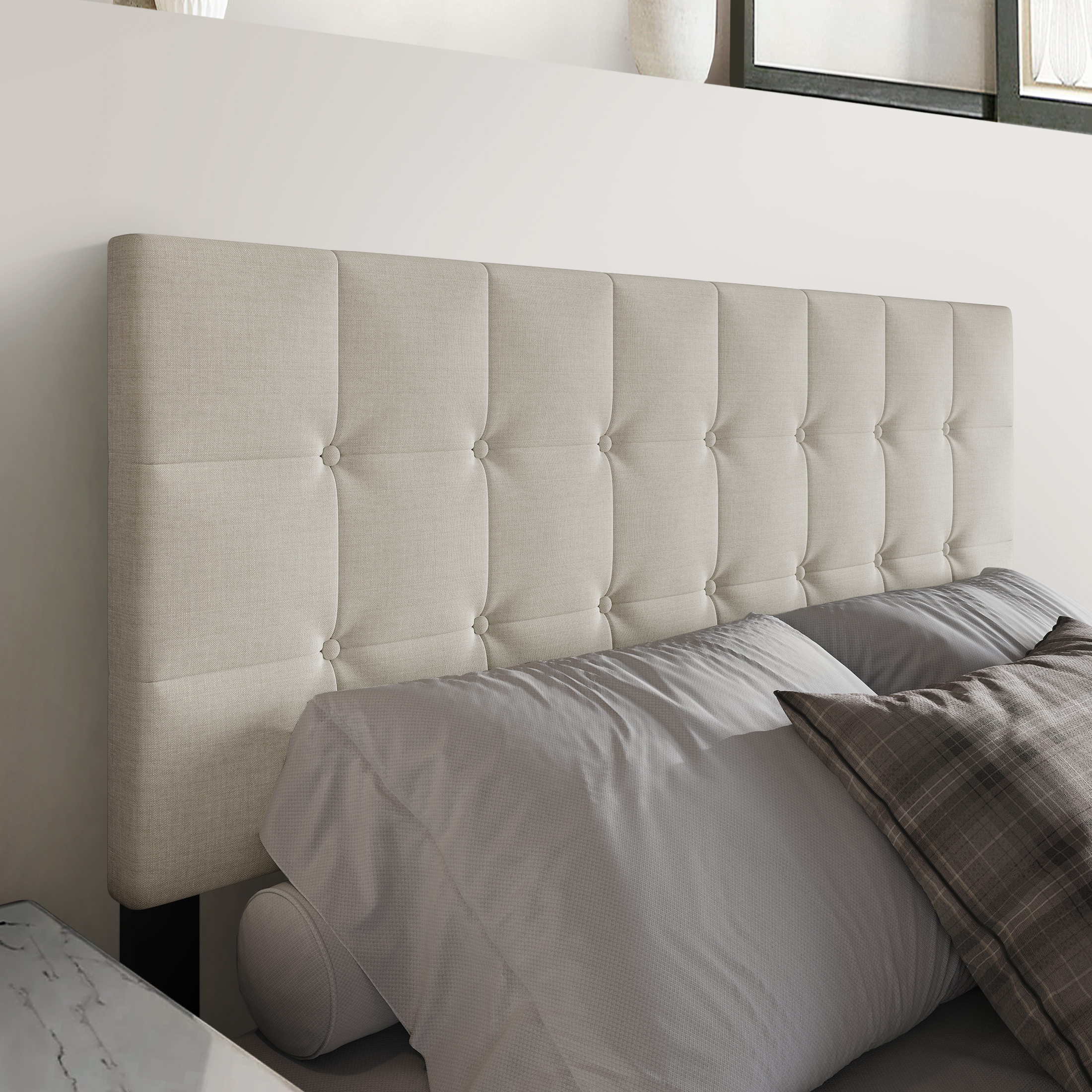Weston Home Curtis I Tufted Linen Headboard, Queen, Grey - Walmart.com