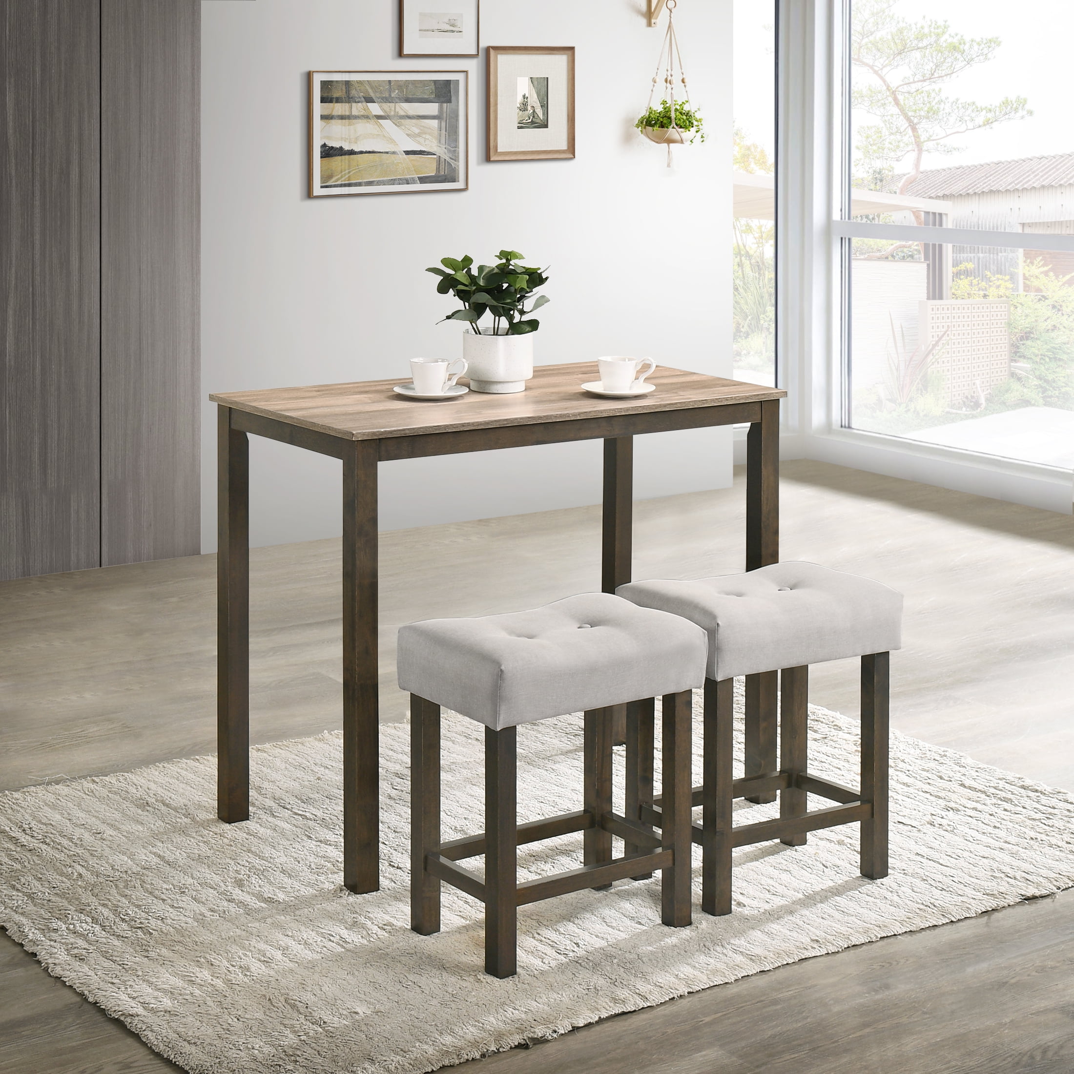 Castle Place Classic Wood Counter Height 3-Piece Dining Table Set, Dark ...