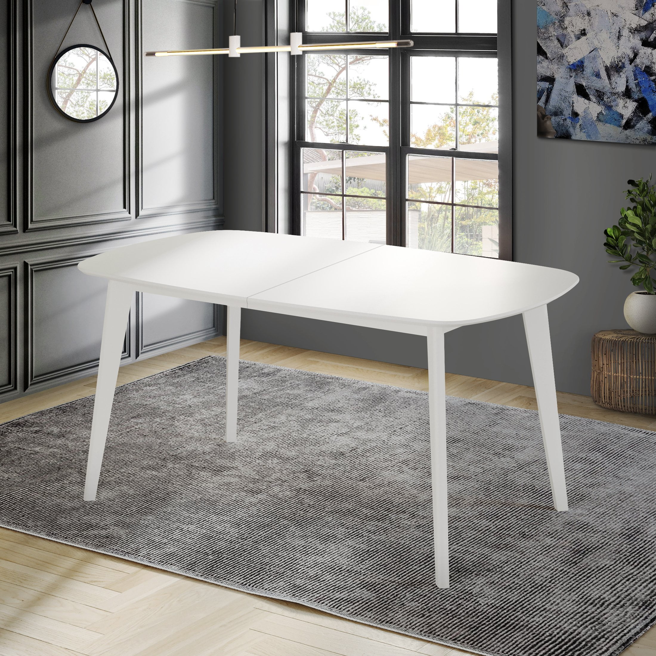 Castle Place Contemporary 59"L Wooden Indoor Dining Table, White ...