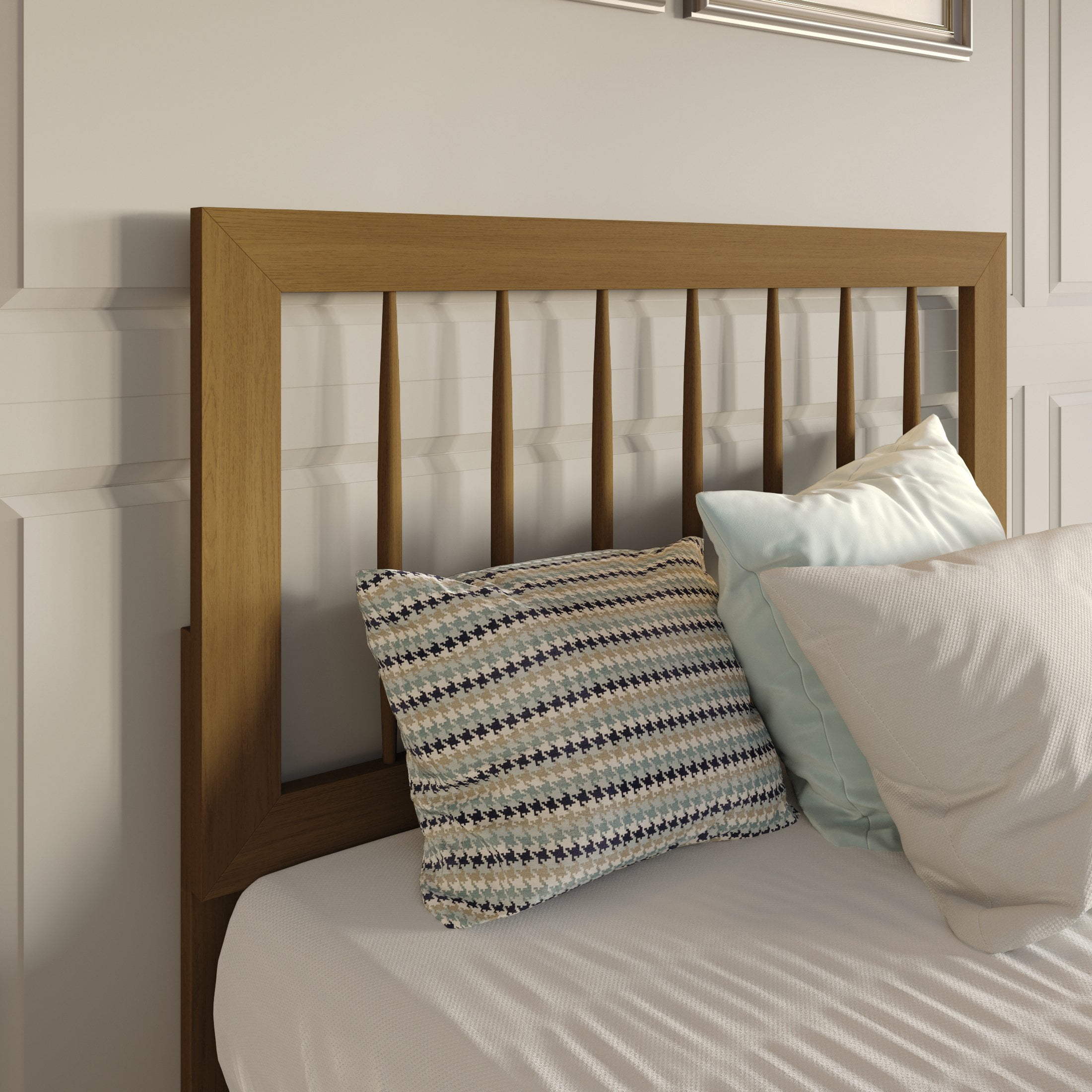 Castle Place Contemporary Twin Wooden Spindle Headboard, Light Oak ...