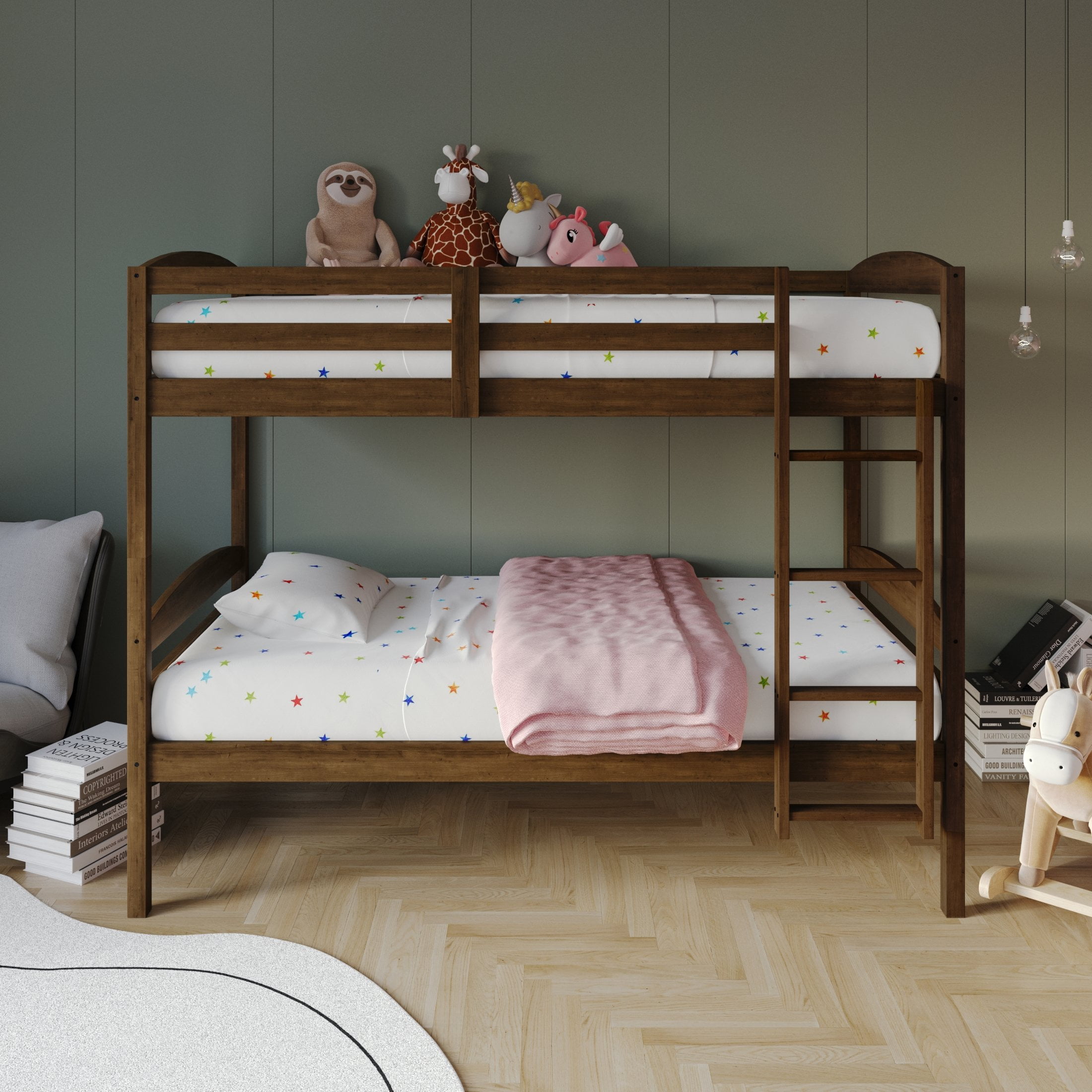 Castle Place Contemporary Twin over Twin Wooden Convertible Bunk Bed ...