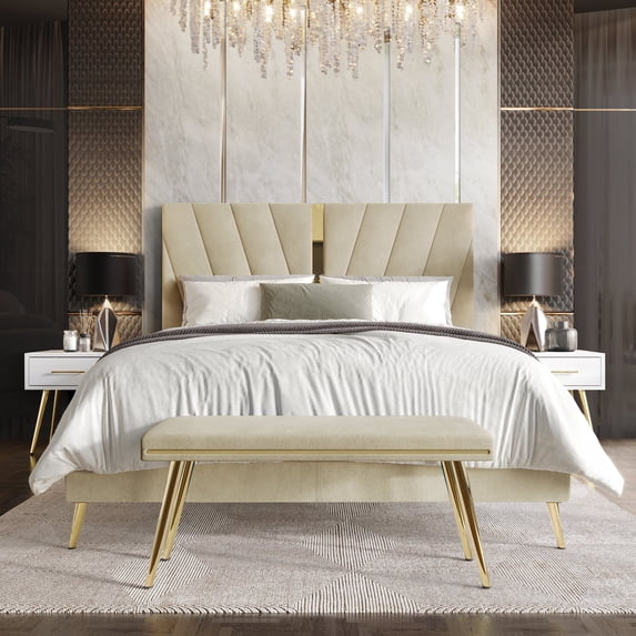 CASTLE PLACE Full Upholstered Bed Set with 2 Nightstands and Bench ...