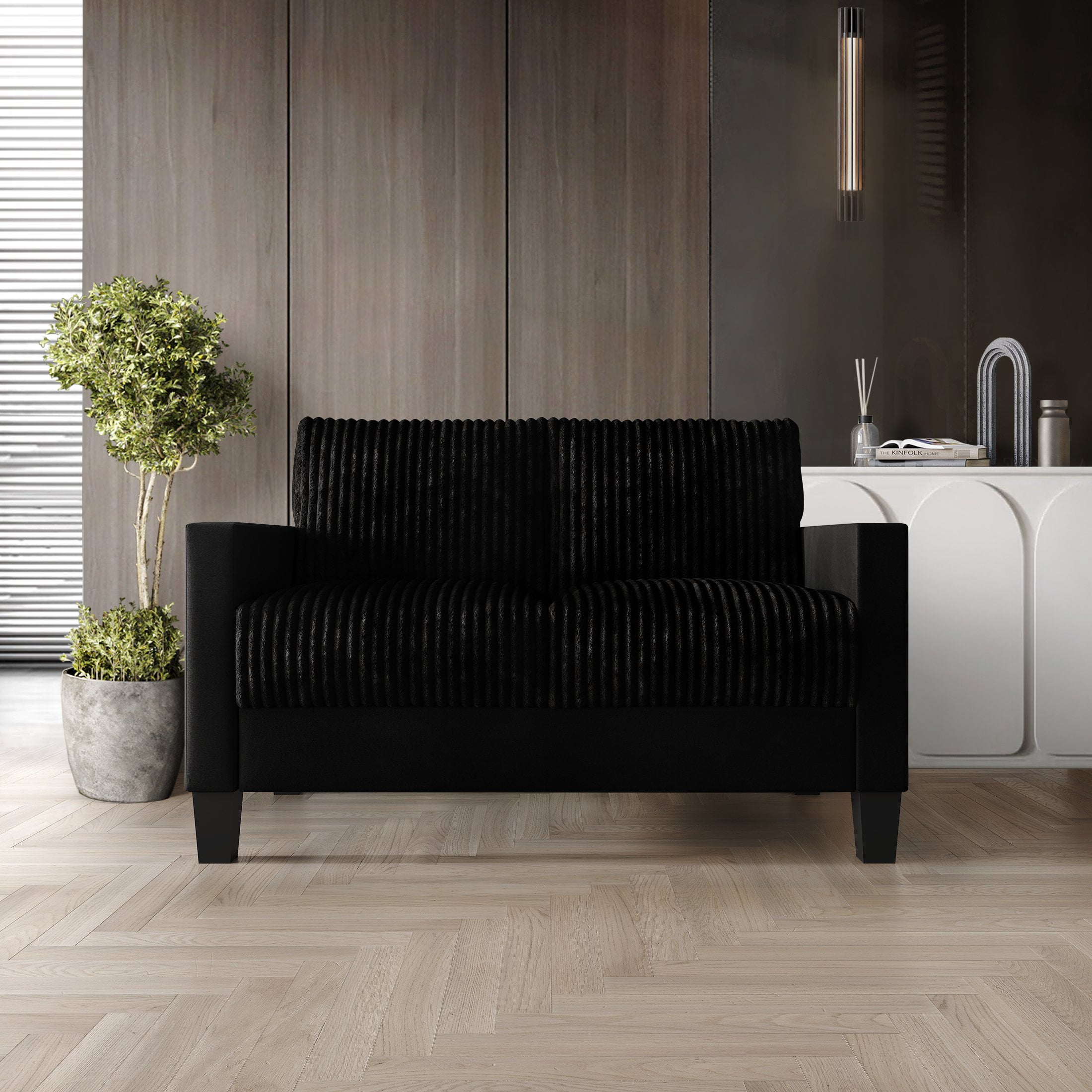 Castle Place Contemporary Corduroy Velvet Loveseat, Black - Walmart ...