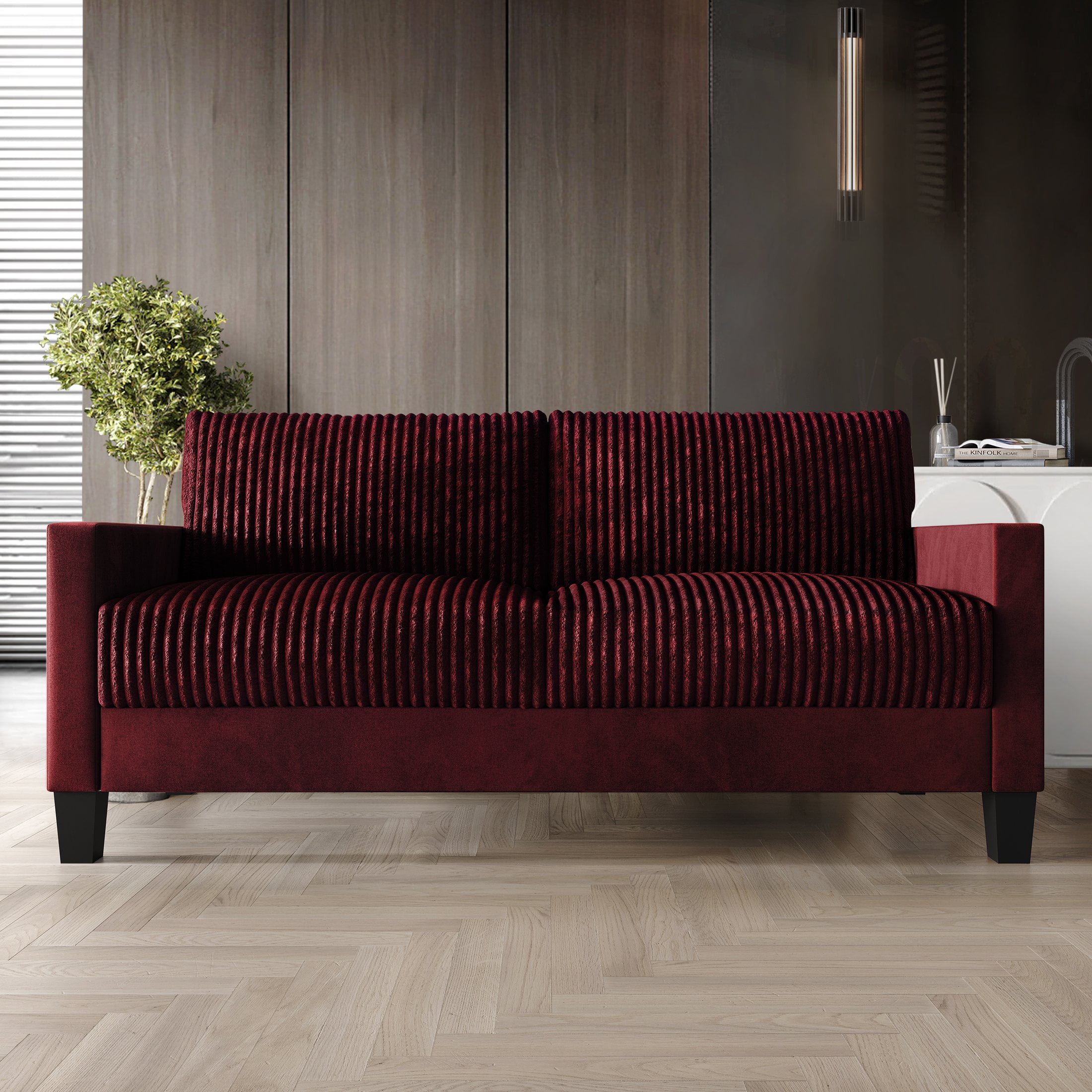 Castle Place Contemporary Corduroy Velvet Sofa, Red - Walmart.com