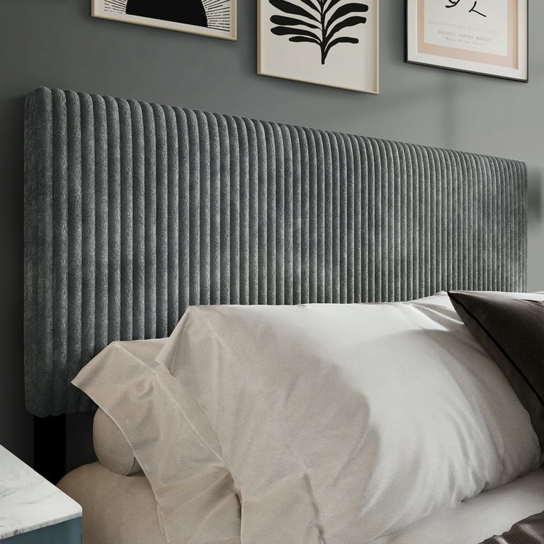 Castle Place Cozy Corduroy Velvet Upholstered Queen Headboard Grey