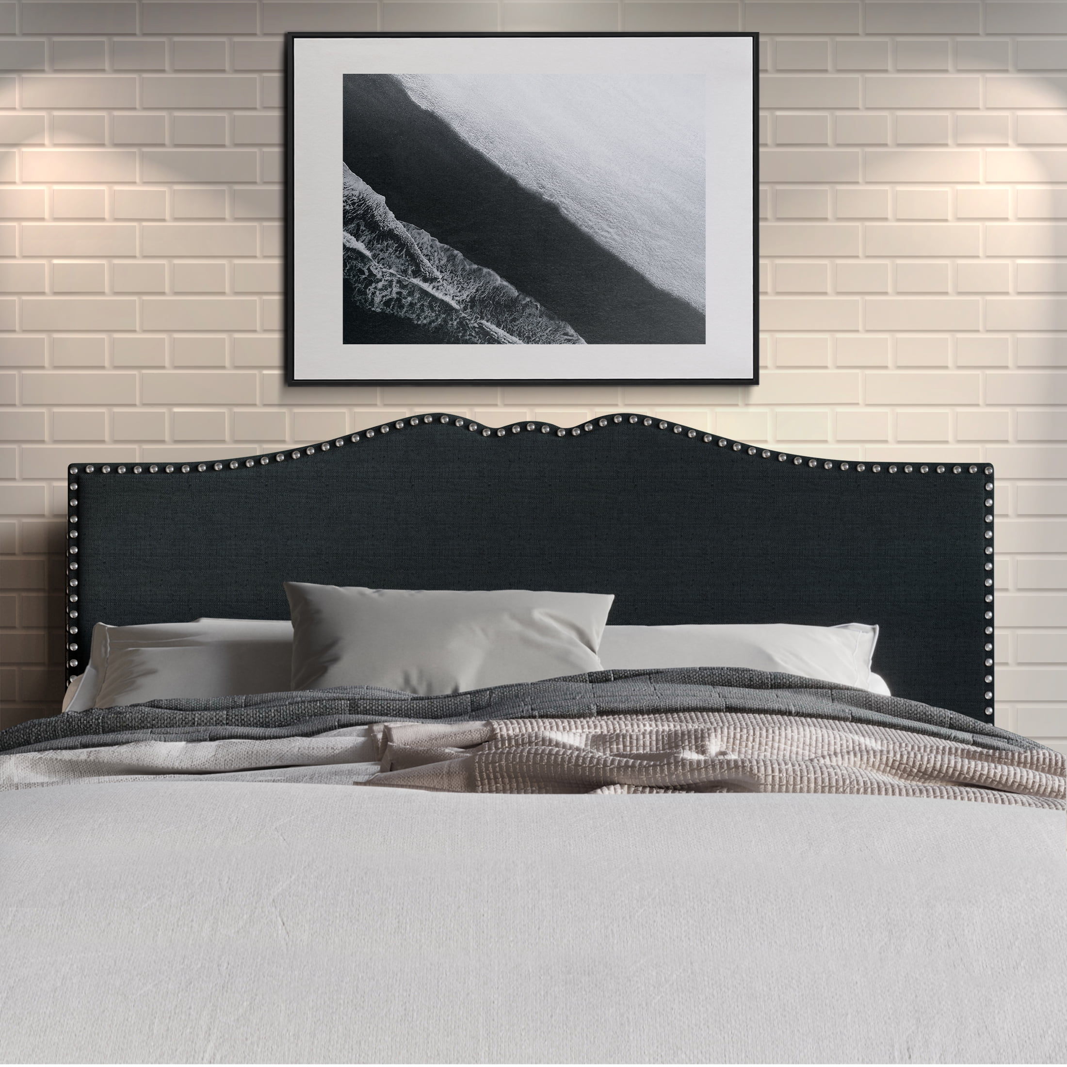 Free Shipping! CASTLE PLACE Curved Upholstered Headboard, Charcoal Grey ...