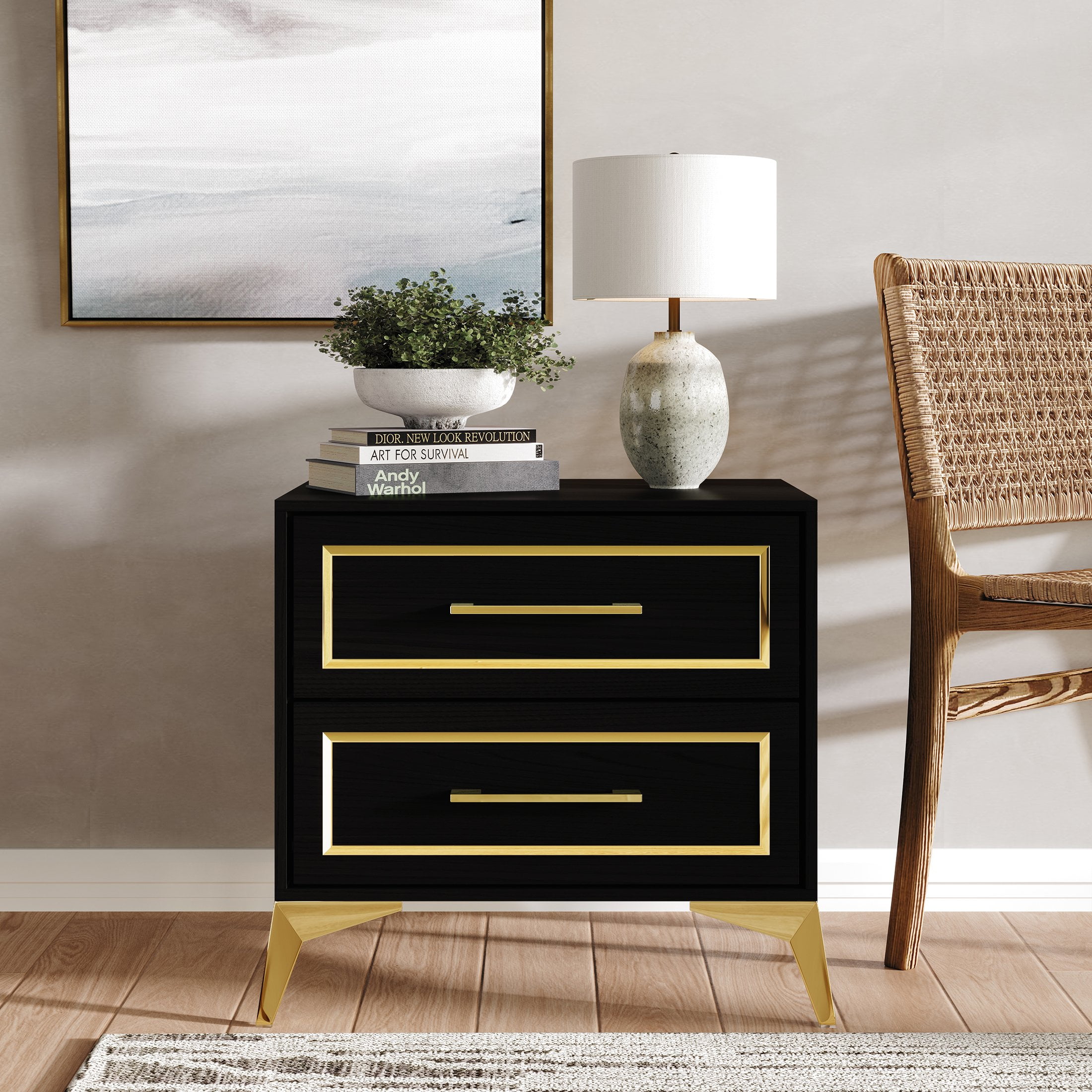 Castle Place Glam 2-Drawers Nightstand, Black - Walmart.com