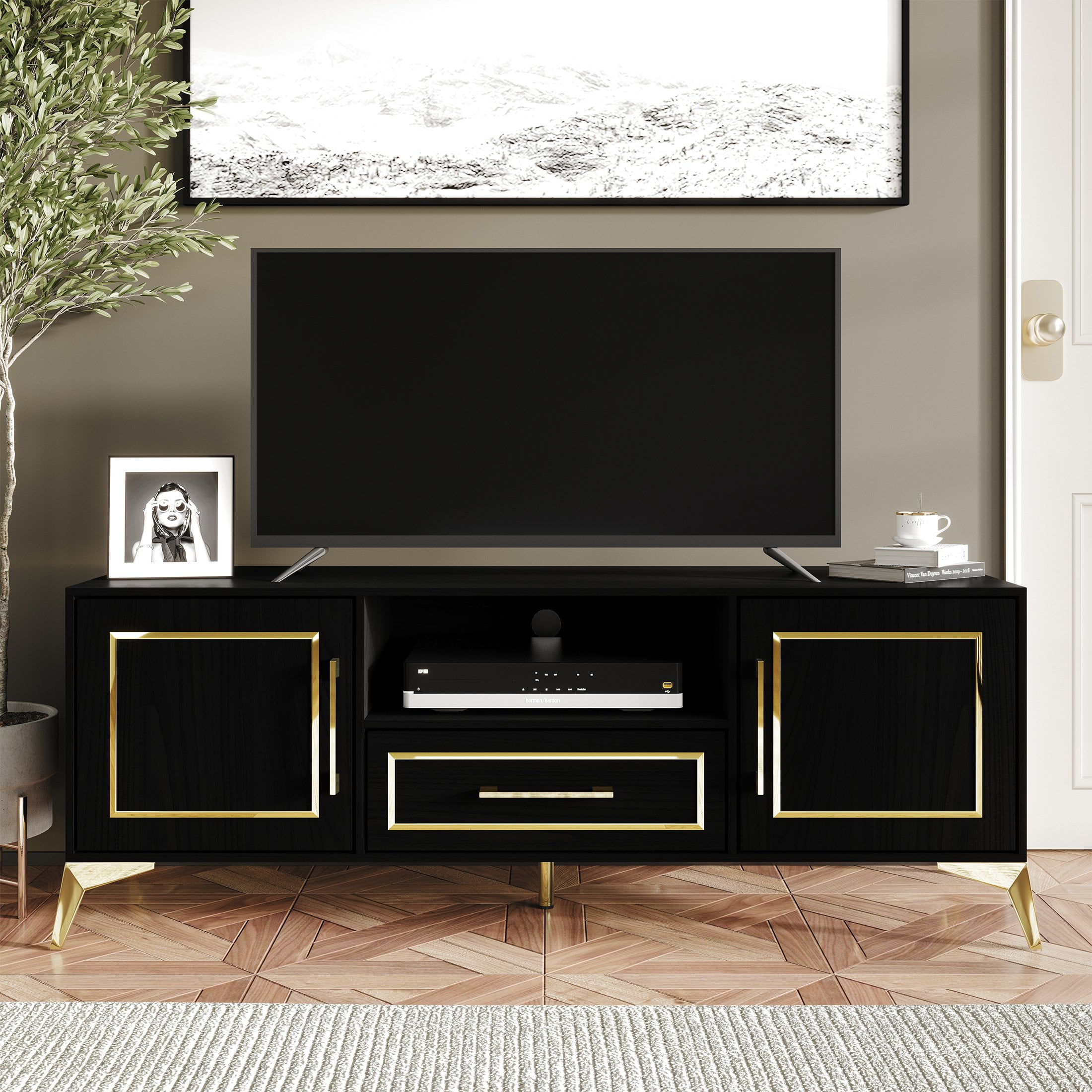 Castle Place Glam 55" TV Stand Console for TVs up to 65", Black ...