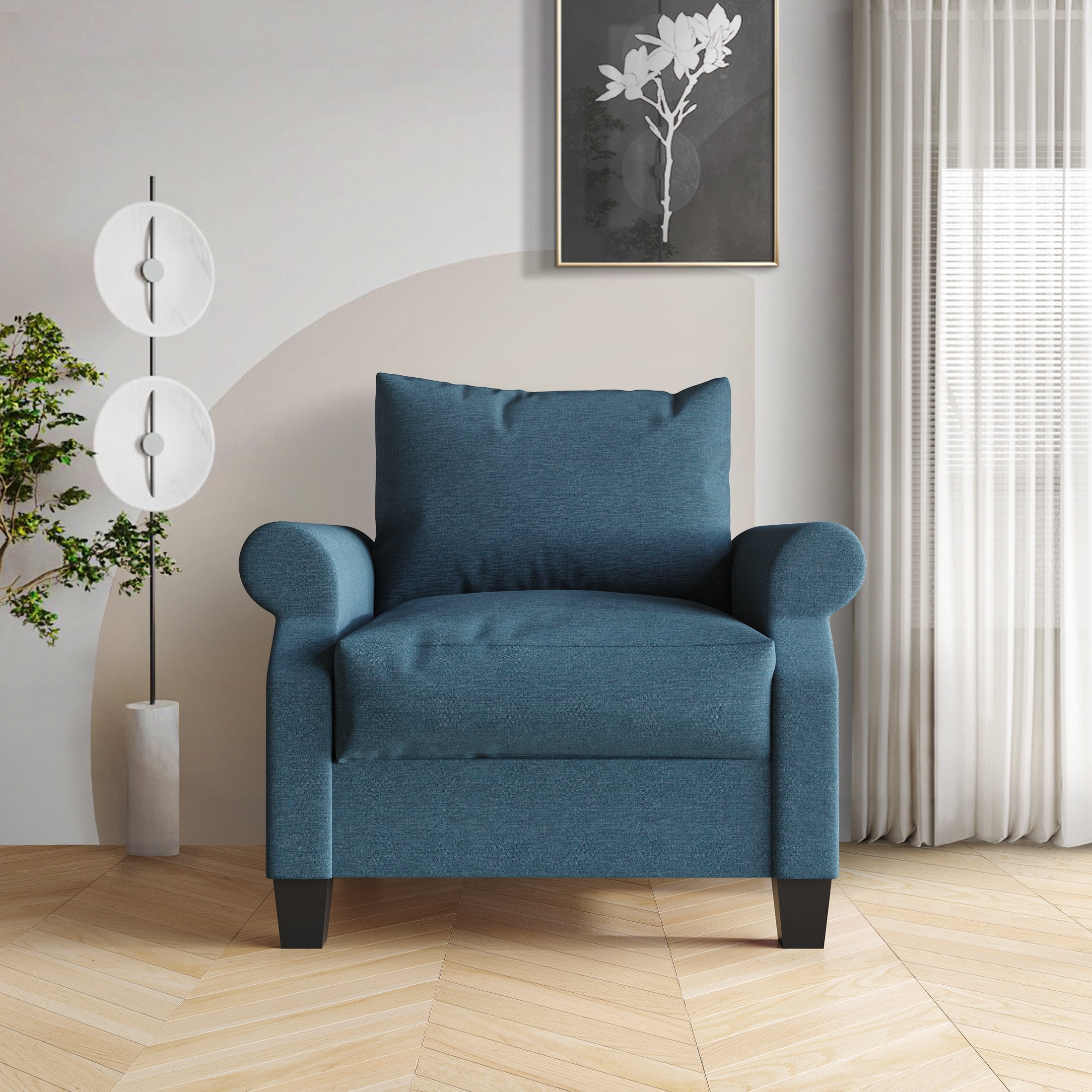 Castle Place Linen Upholstered Arm Chair, Blue - Walmart Business Supplies