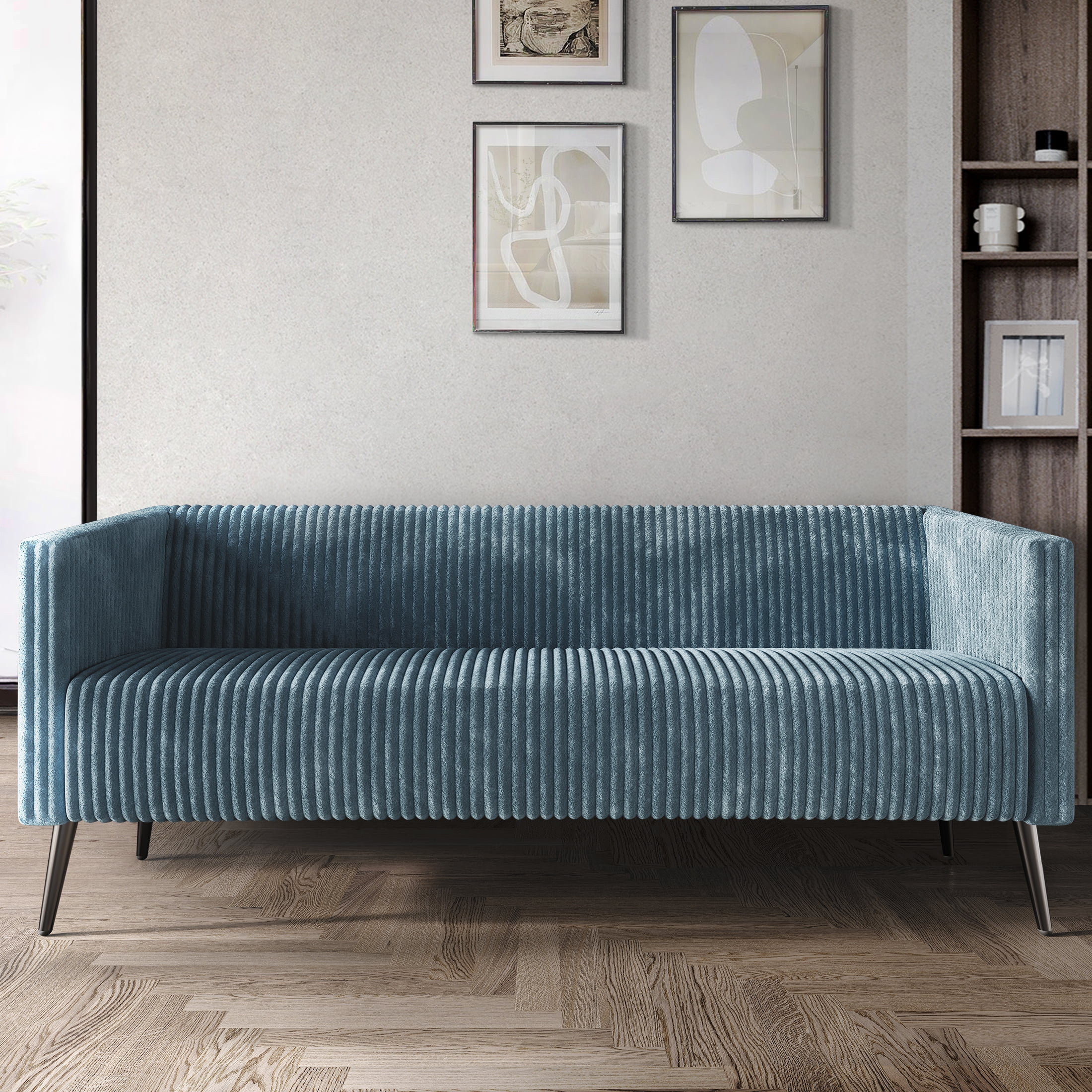 Castle Place Luxurious Corduroy Velvet Upholstered Sofa, Light Blue ...