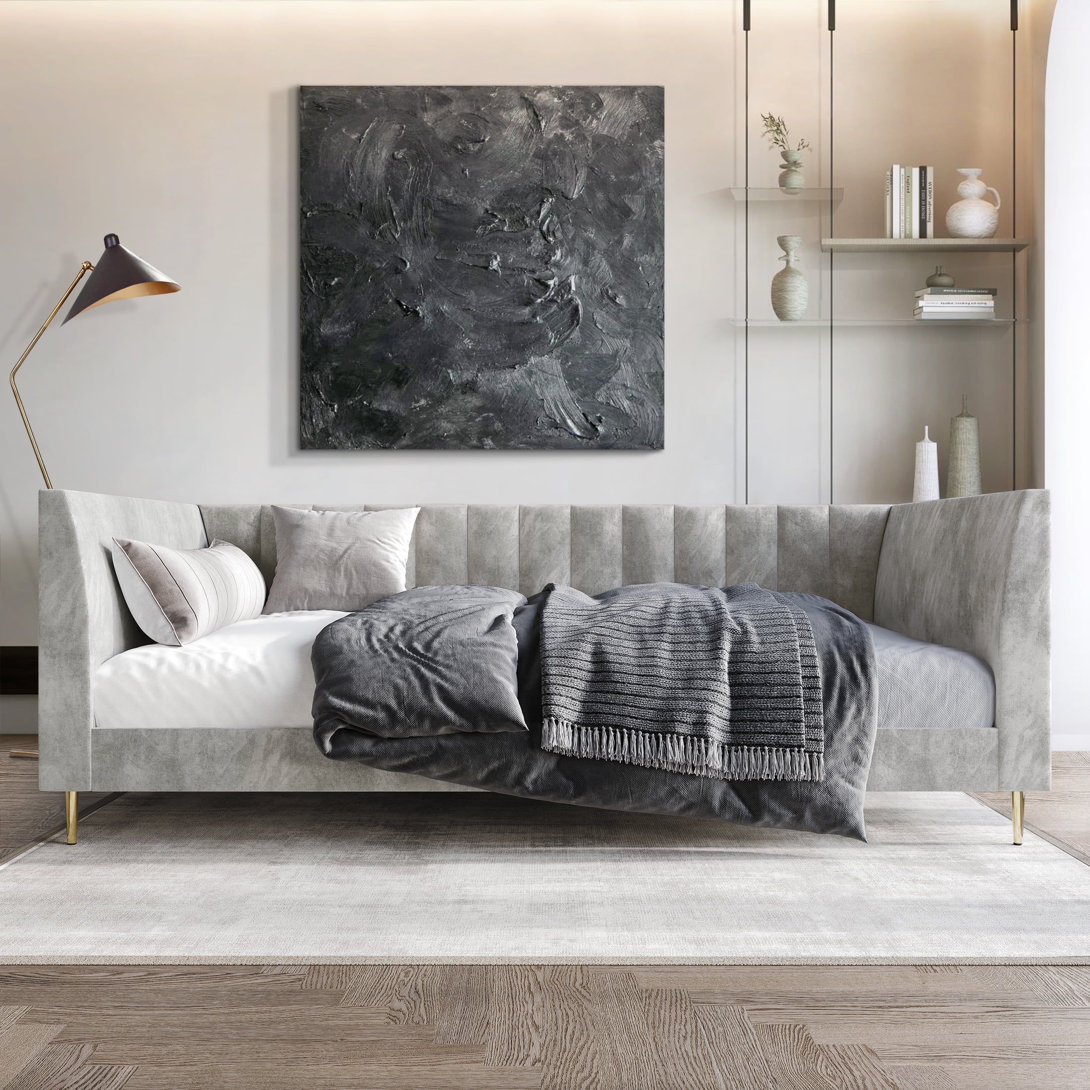 Castle Place Luxury Glam Velvet Upholstered Twin Daybed, Silver Grey ...
