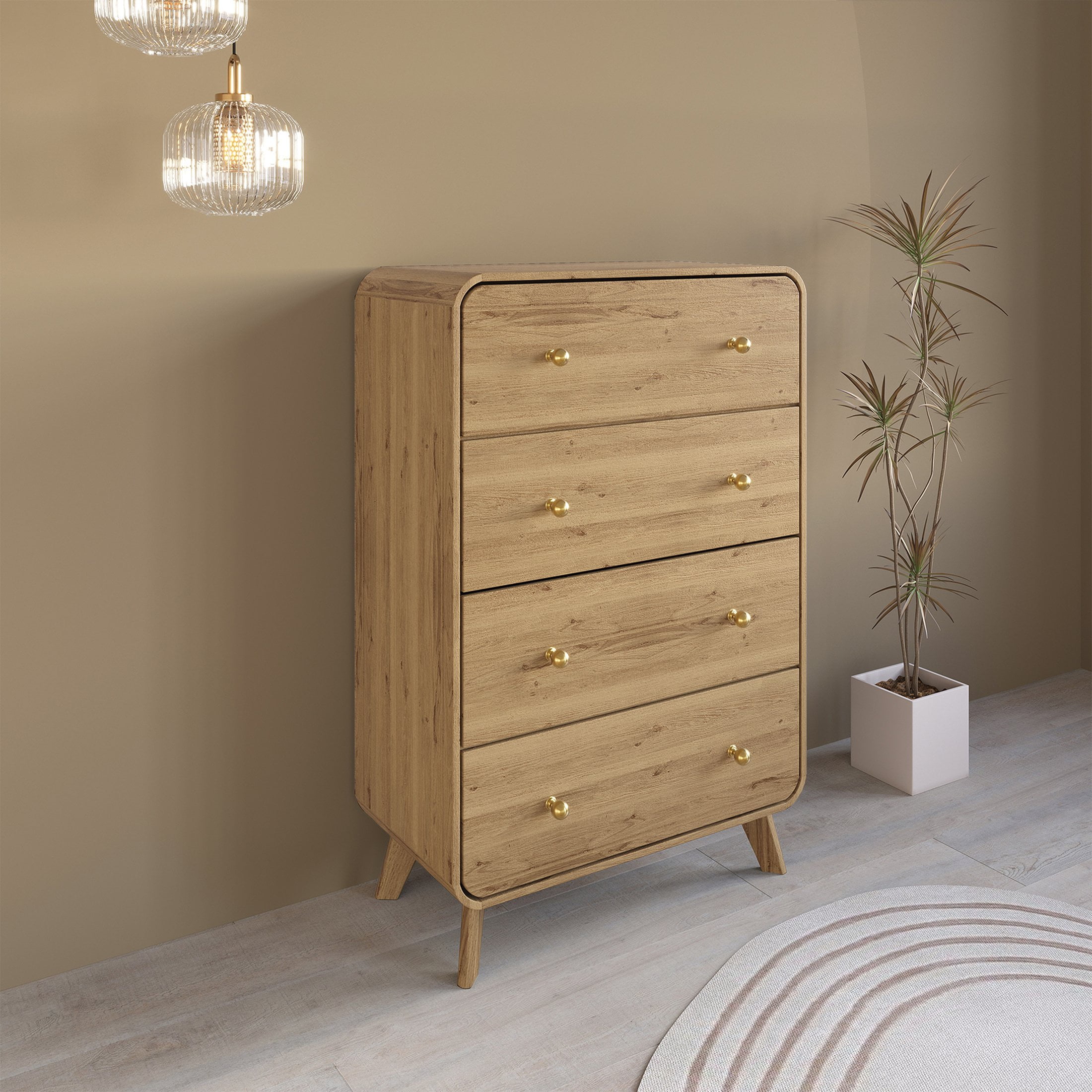 Castle Place Mid-Century 4 Drawer Wooden Dresser, Light Oak - Walmart.com
