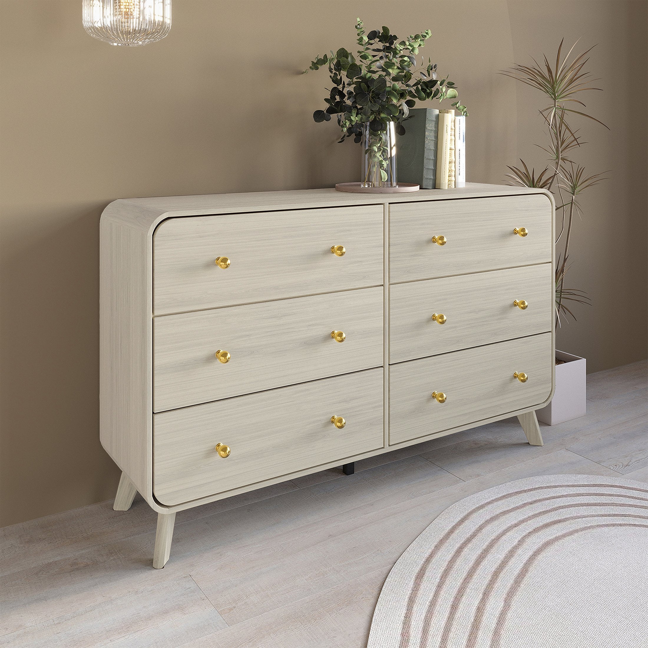 Castle Place Mid-Century 6 Drawer Wooden Dresser, Natural - Walmart.com