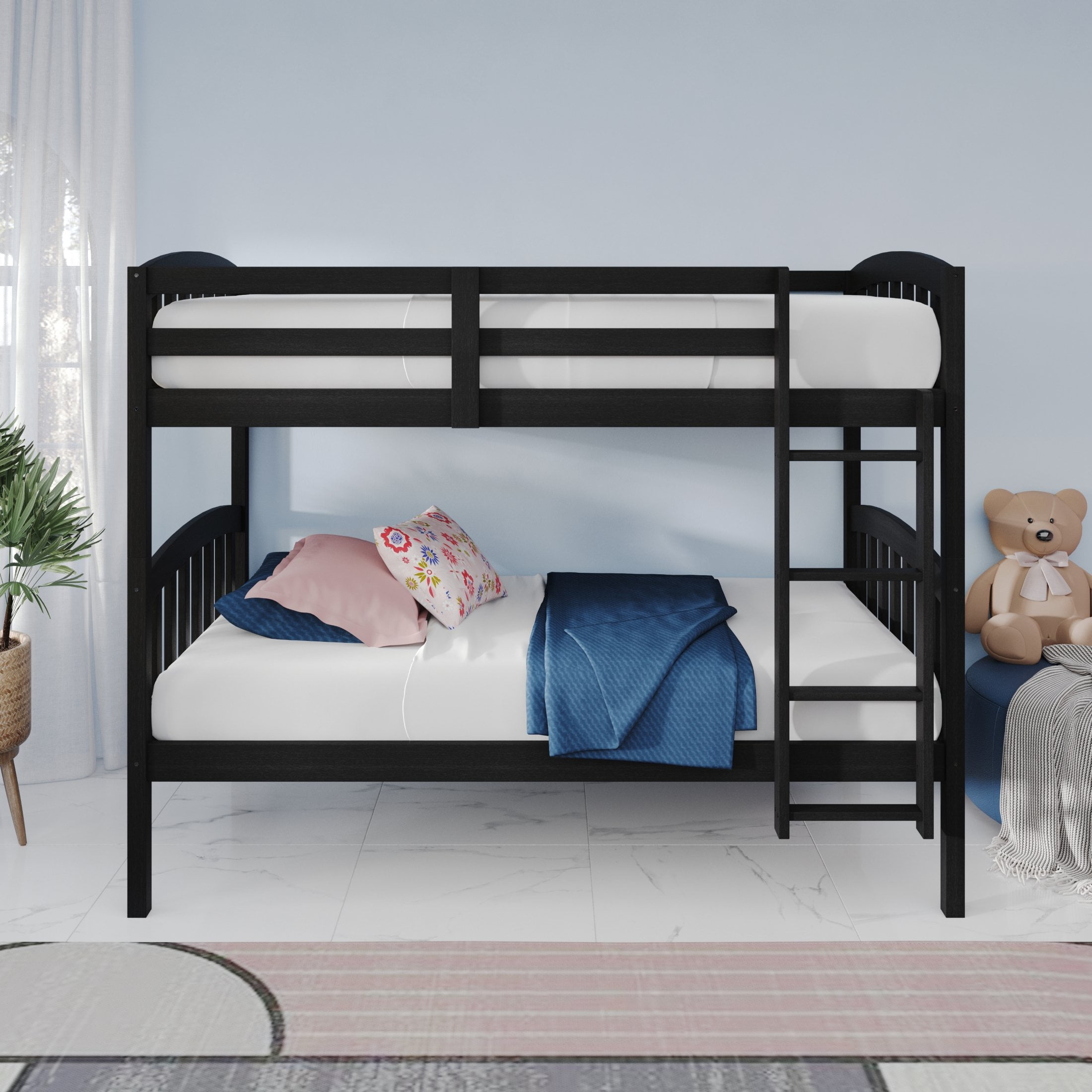 Castle Place Mid-Century Twin over Twin Wooden Convertible Bunk Bed ...