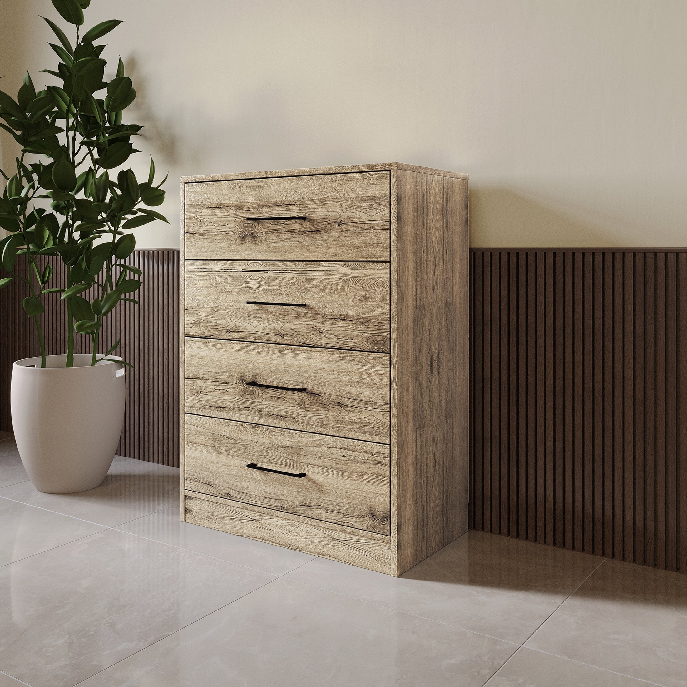 Castle Place Minimalist 4 Drawer Wooden Dresser, Light Oak - Walmart.com