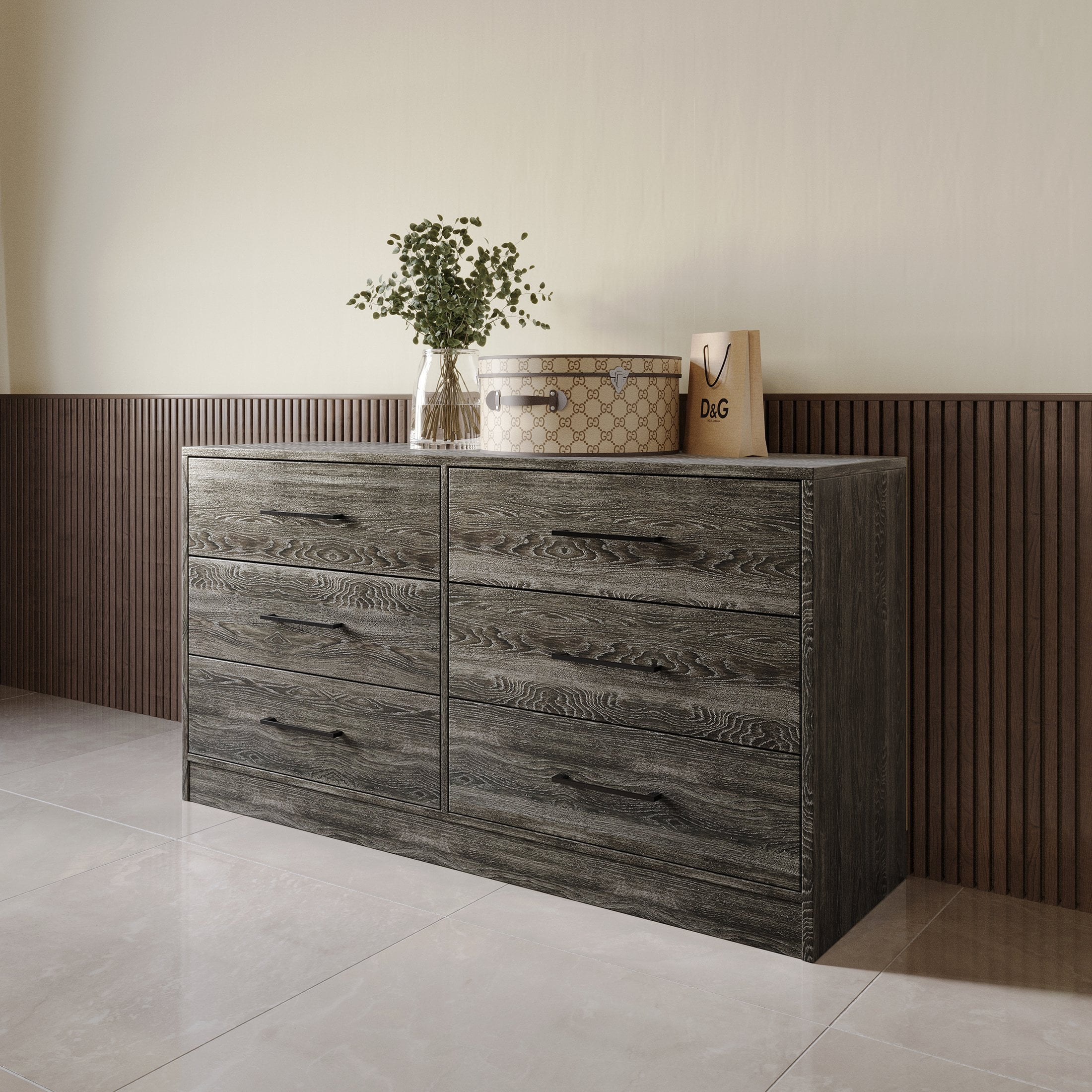 Castle Place Minimalist 6 Drawer Wooden Dresser, Dark Grey - Walmart.com