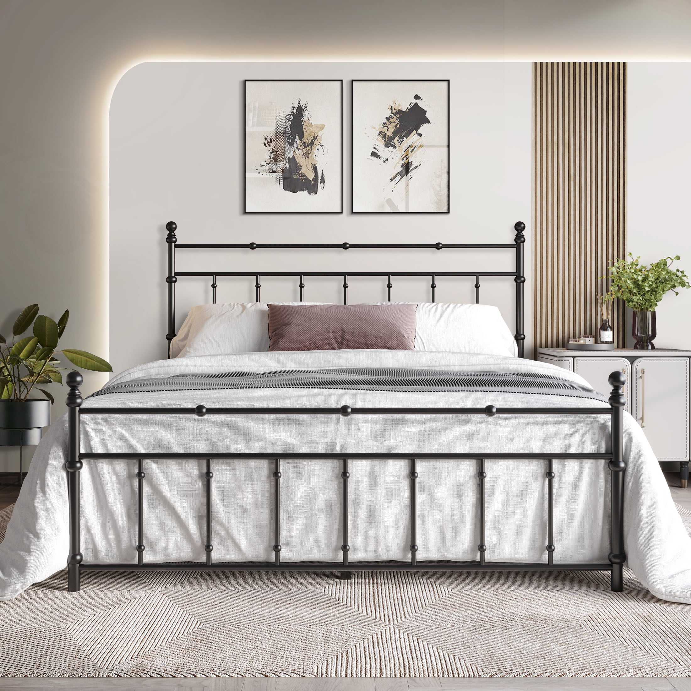 Castle Place Minimalist Modern King Size Metal Platform Bed Black Walmart