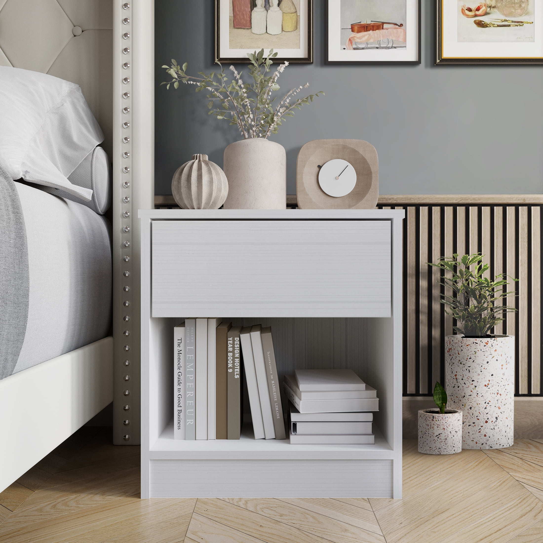 Free Shipping! CASTLE PLACE Minimalist Nightstand with Drawer, White ...