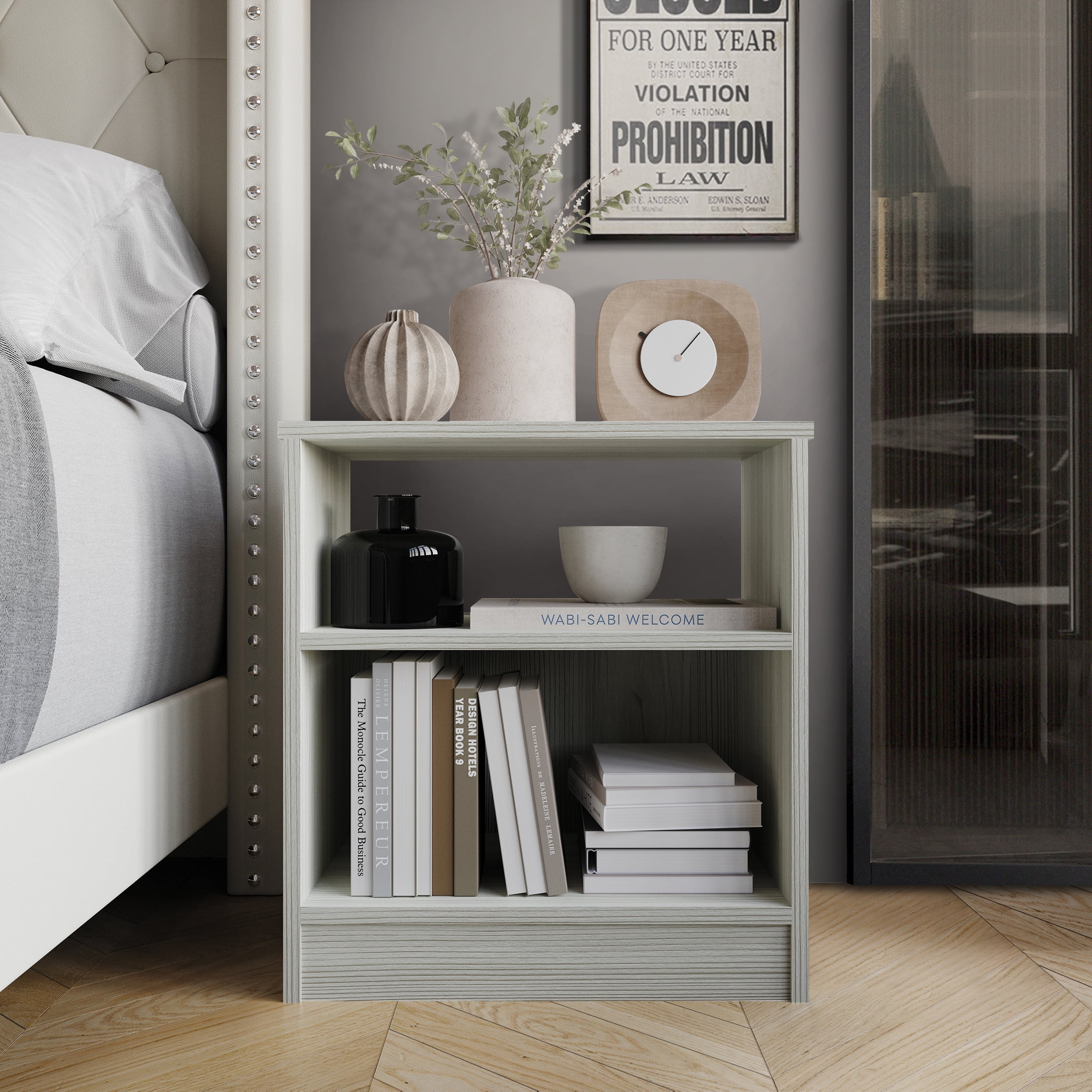 CASTLE PLACE Modern Light Gray Wood Nightstand with Shelf and Storage ...