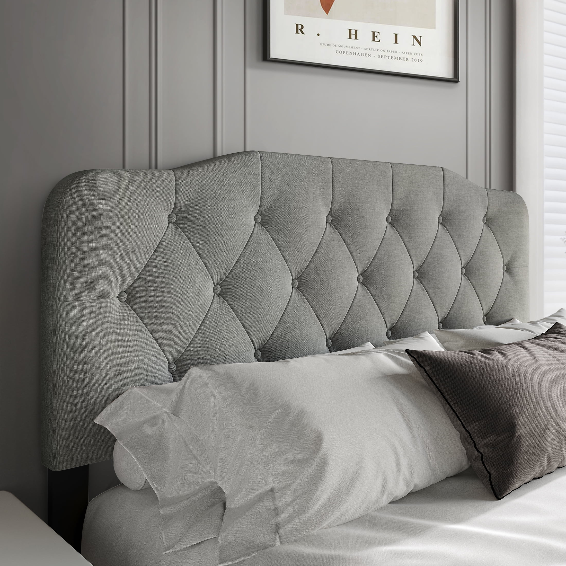 Castle Place Modern Button-Tufted Linen Queen Upholstered Headboard ...