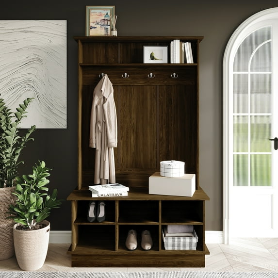 Castle Place Modern Hall Tree with Storage, Brown - Walmart.com