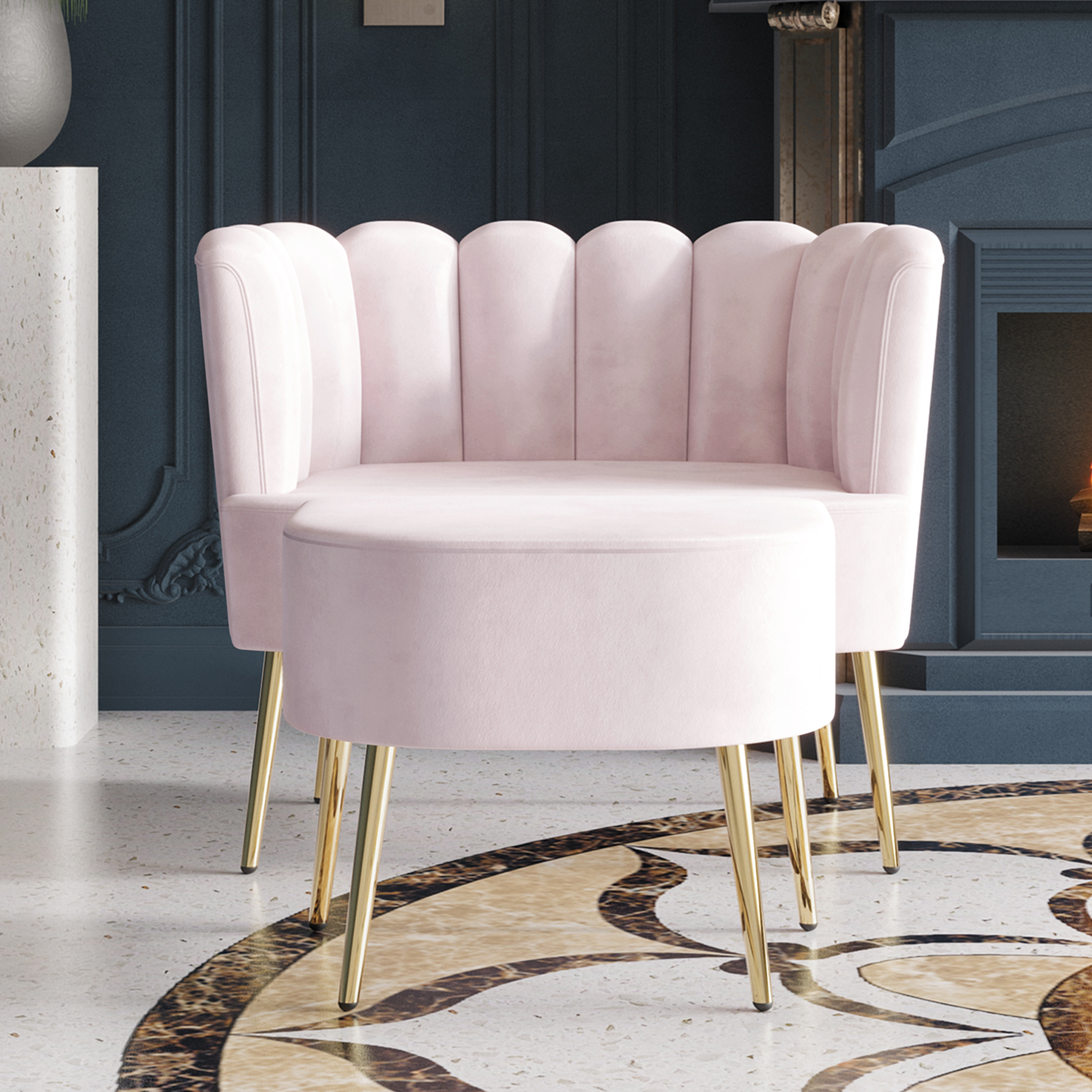 TOV Furniture Avery Pink Velvet Chair with Gold Base - Walmart.com