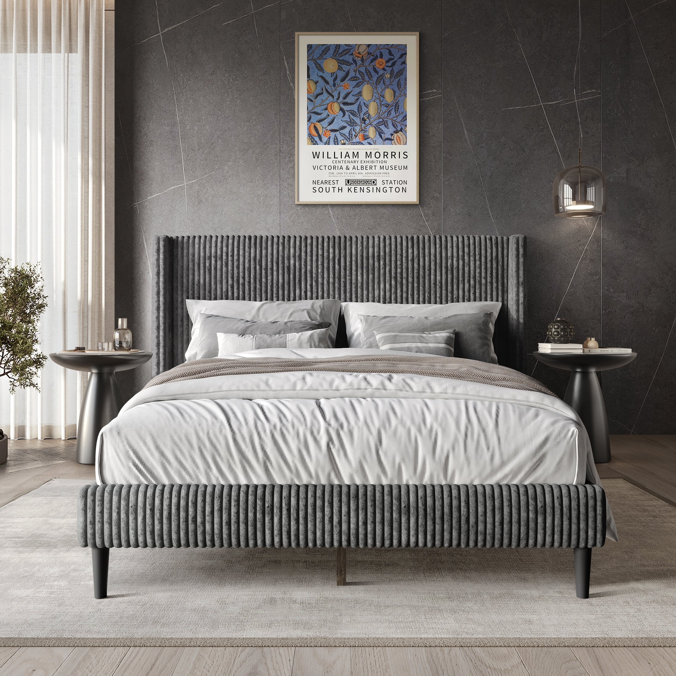 Castle Place Modern Wingback Corduroy Velvet Upholstered Twin Platform ...