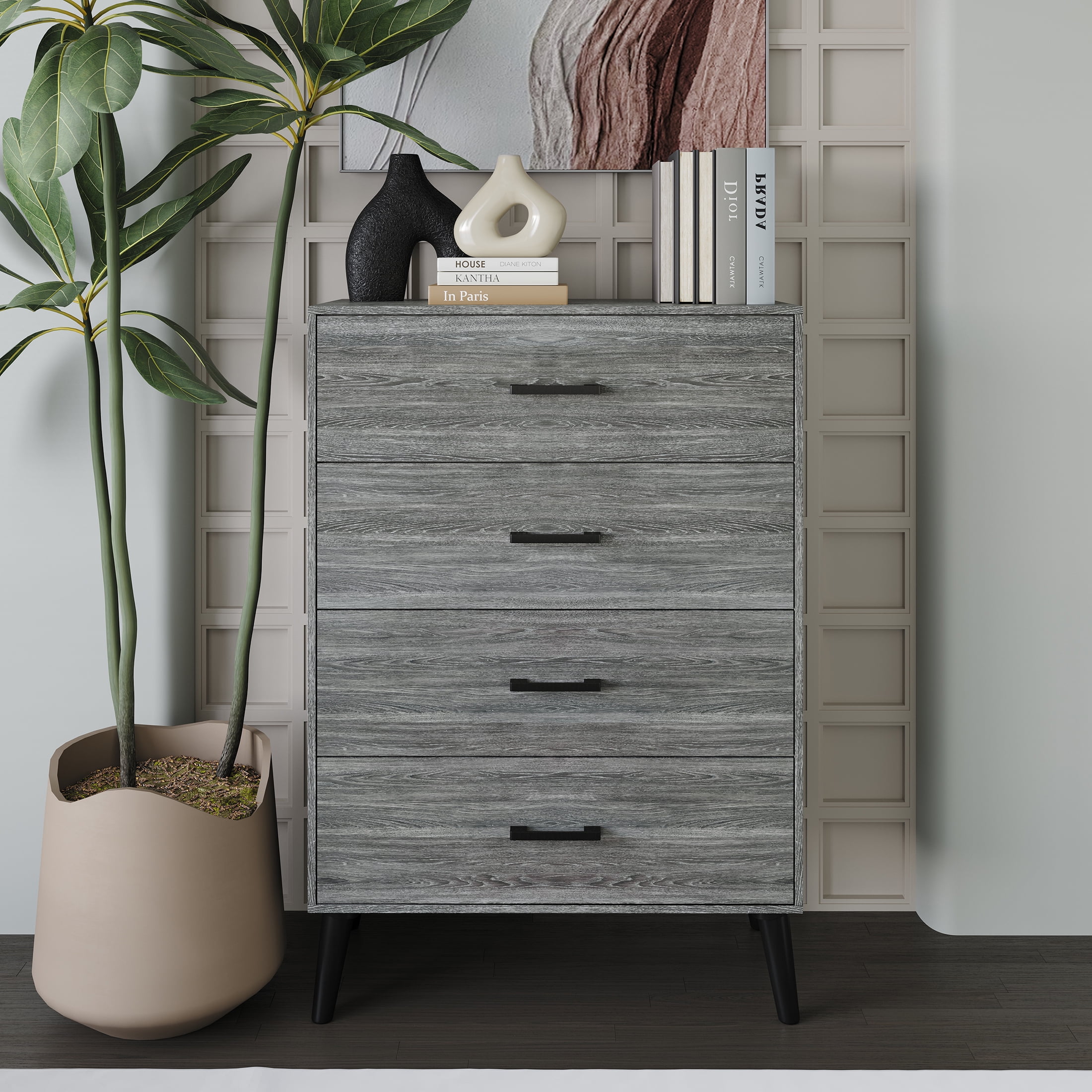 Castle Place Rustic 4 Drawer Dresser - Dark Grey - Walmart.com