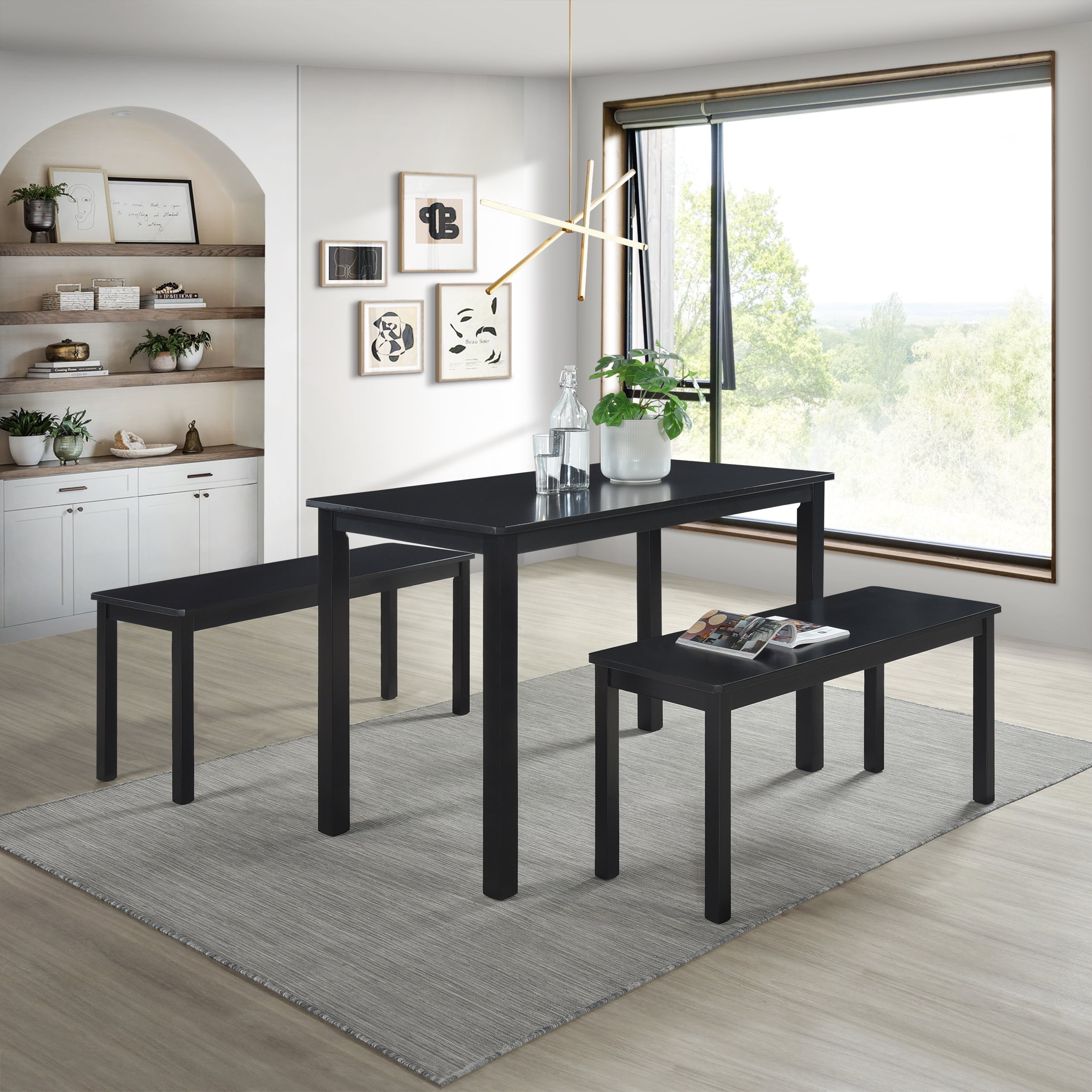 Castle Place Simple 3-Piece Wood Dining Table Set, Black - Walmart.com