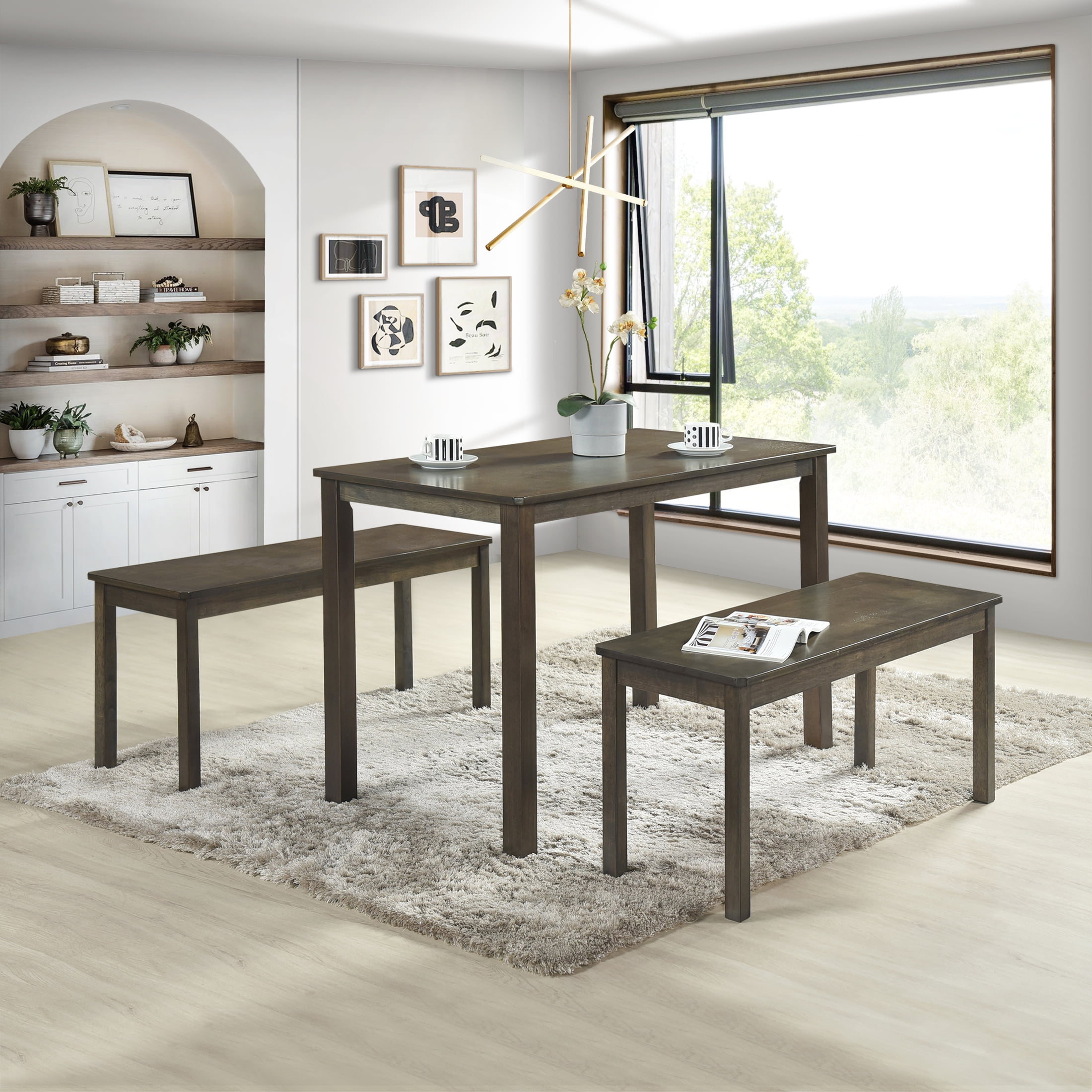 Castle Place Simple 3-Piece Wood Dining Table Set - Grey - Walmart.com